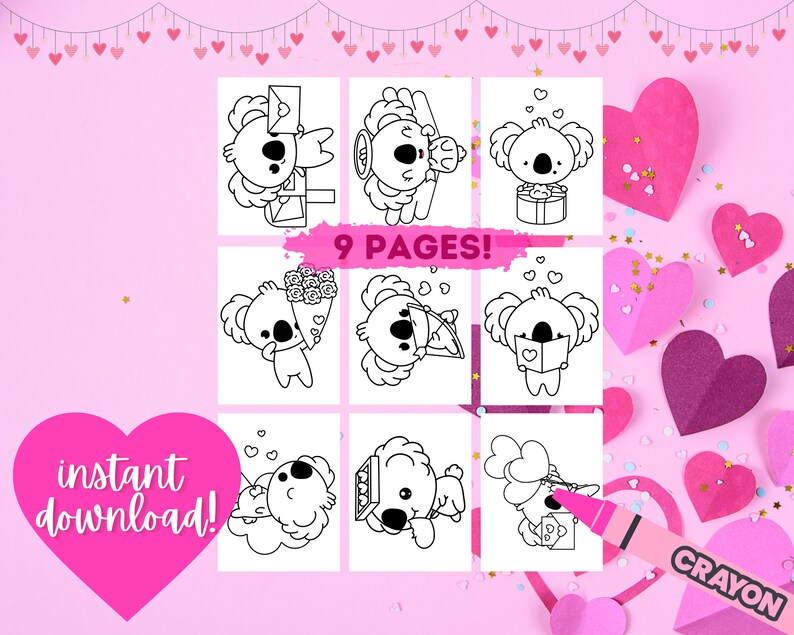 Koala Valentine's Day Coloring Page Coloring Sheet Heart Coloring Page ...