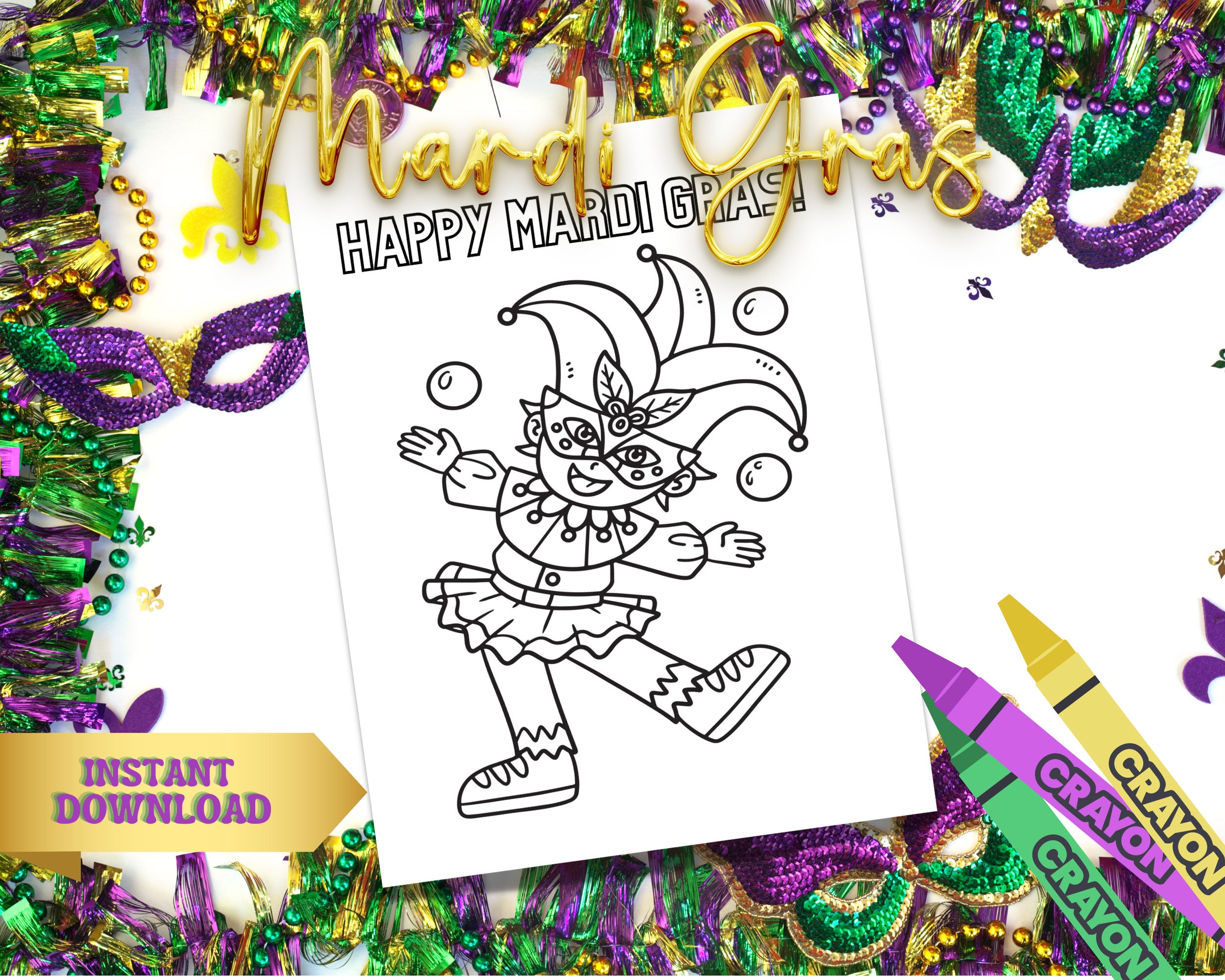 Mardi Gras Mask Jester Coloring Page Coloring Sheet Carnival Coloring ...