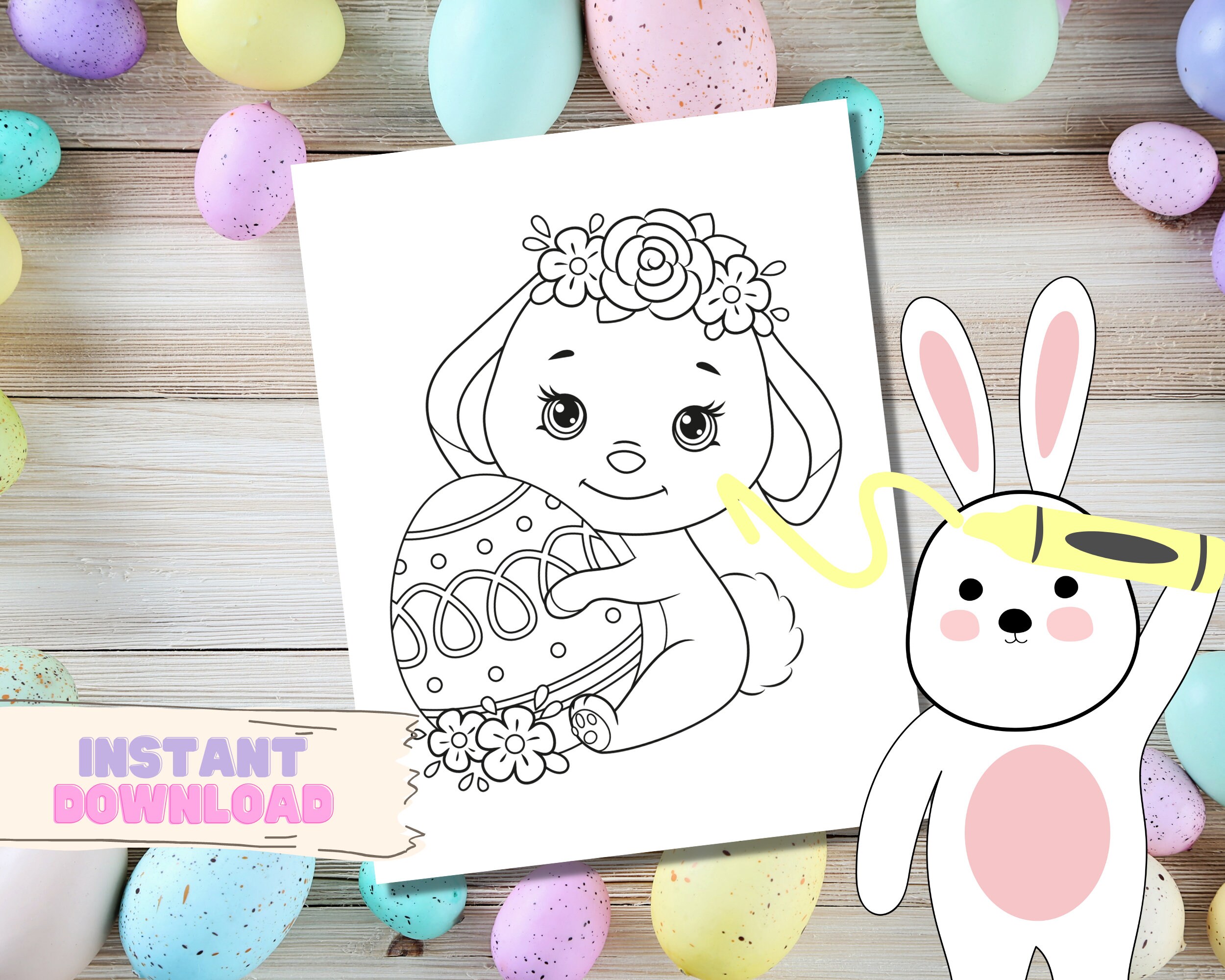 Easter Coloring Page Coloring Sheet Bunny Coloring Page for Kids ...