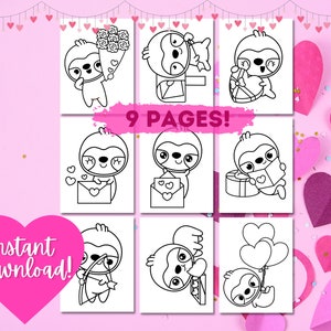 Sloth Valentine's Day Coloring Page Coloring Sheet Heart Coloring Page ...