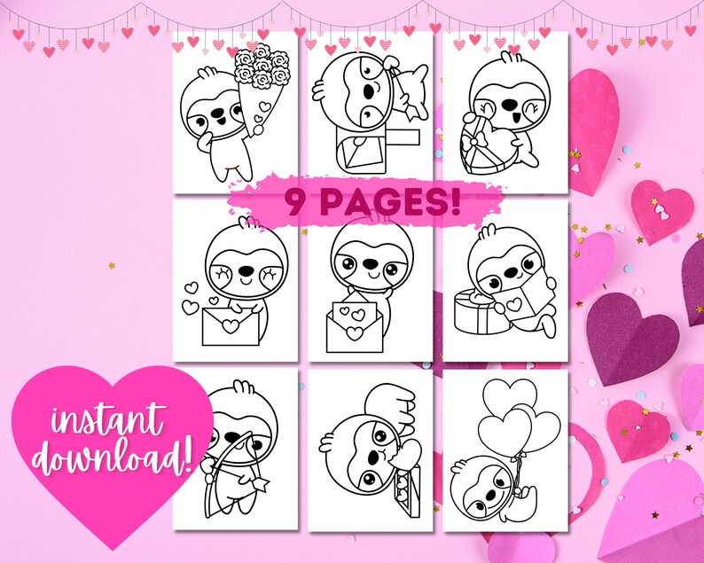 Sloth Valentine's Day Coloring Page Coloring Sheet Heart Coloring Page ...