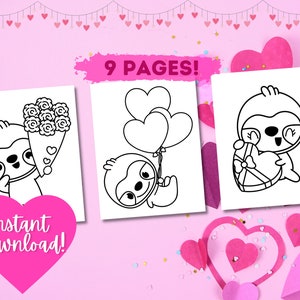 Sloth Valentine's Day Coloring Page Coloring Sheet Heart Coloring Page ...