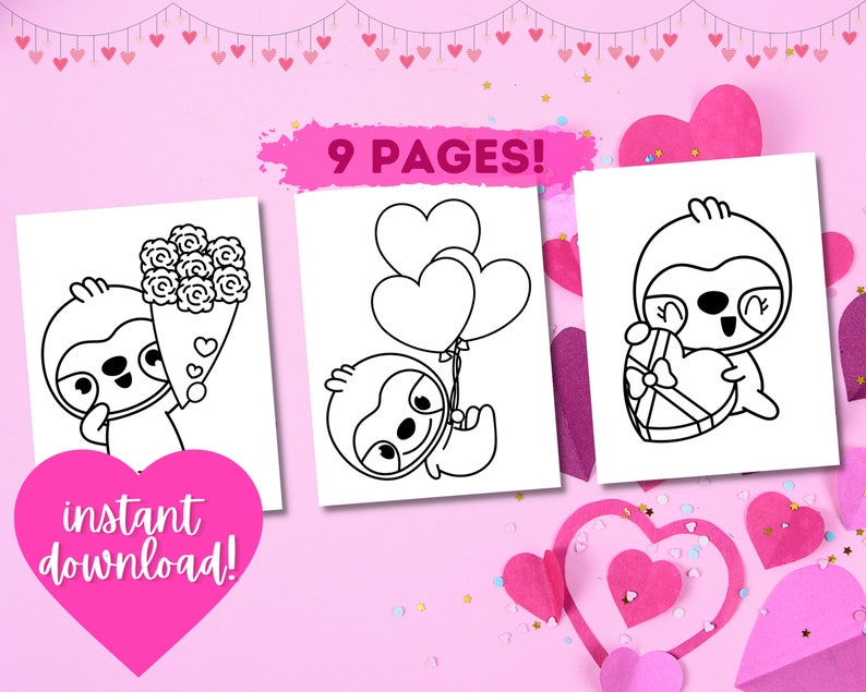 Sloth Valentine's Day Coloring Page Coloring Sheet Heart Coloring Page ...