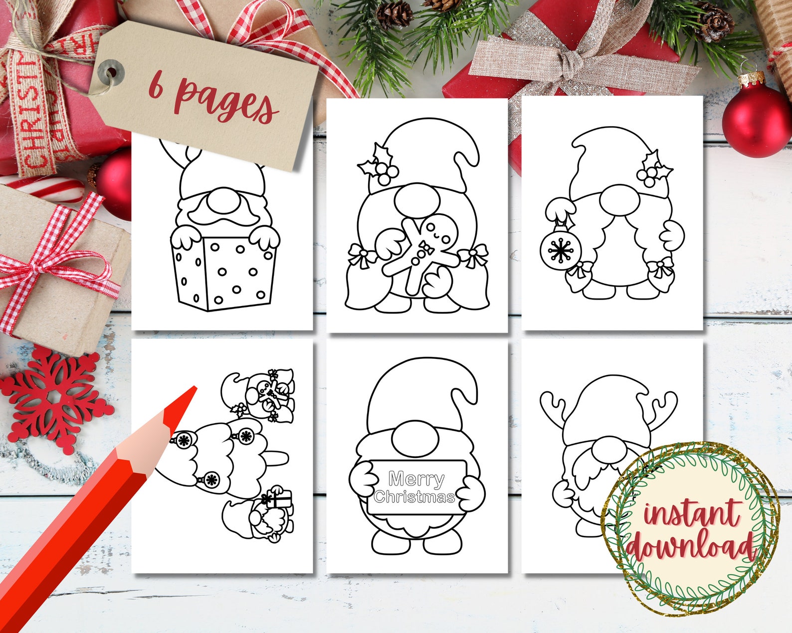 Santa Gnome Coloring Page Coloring Sheet Christmas Coloring Page for ...