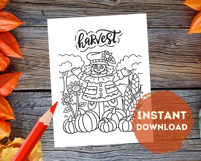 Fall Coloring Page Autumn Coloring Page for Kids Harvest Thanksgiving ...