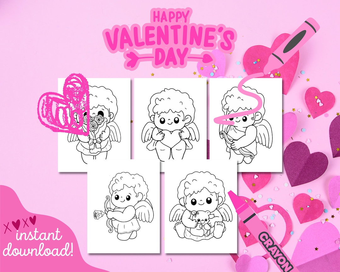 Cupid Valentine's Day Coloring Page Coloring Sheet Heart Coloring Page ...