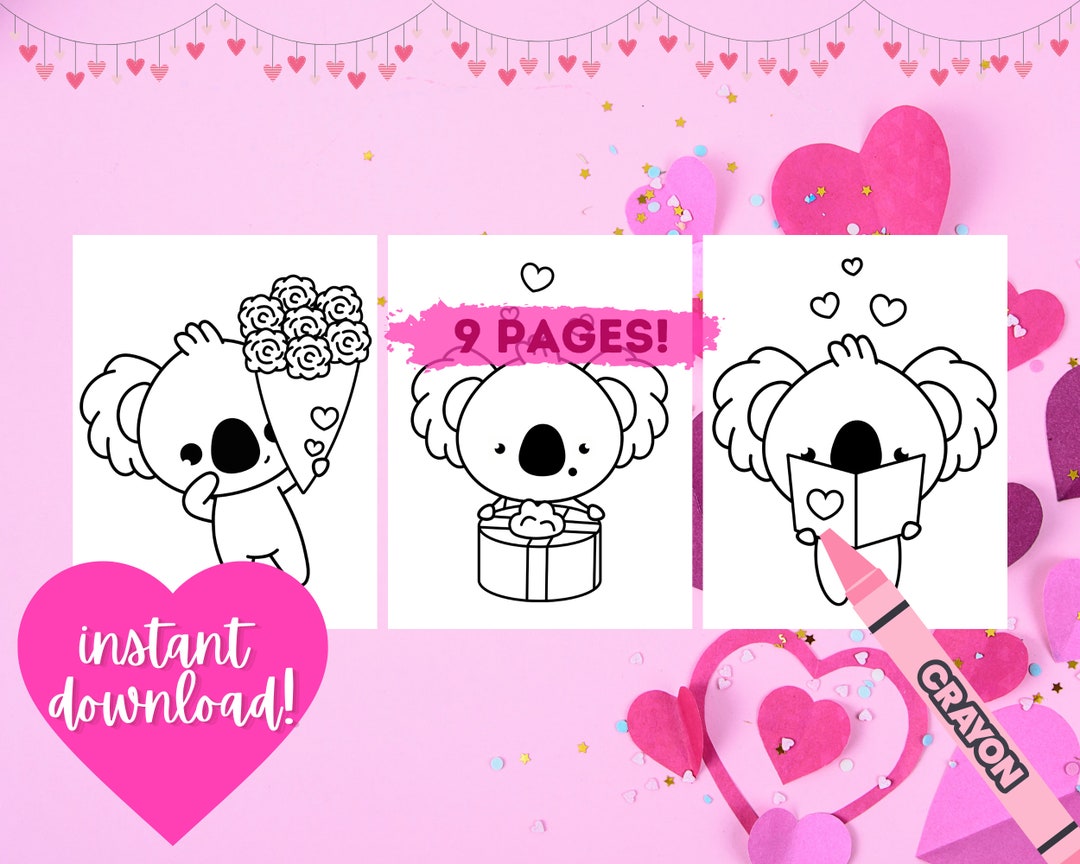 Koala Valentine's Day Coloring Page Coloring Sheet Heart Coloring Page ...