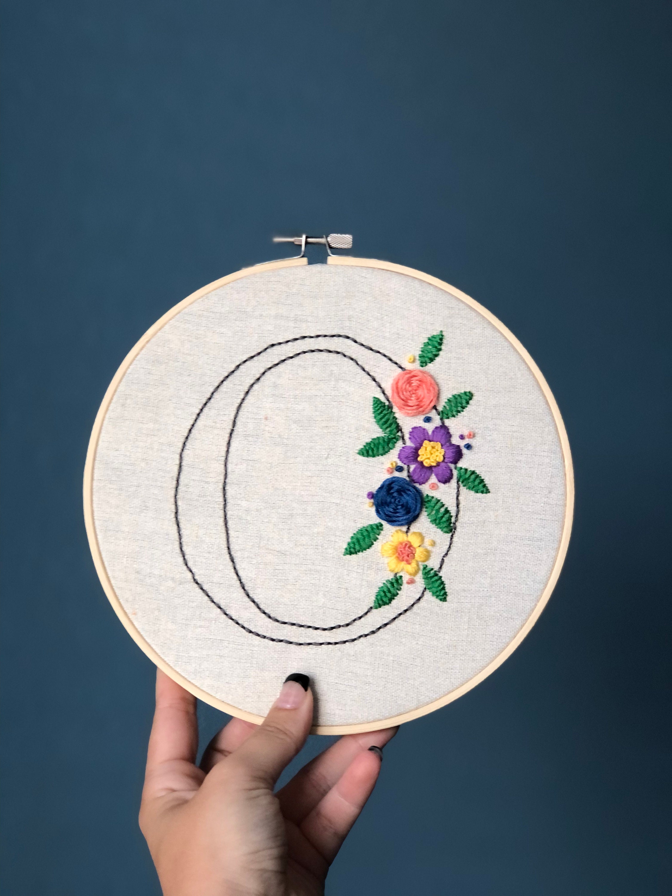 Handmade Embroidery Hoop, Monogram Embroidery, Hand Stitch Floral ...