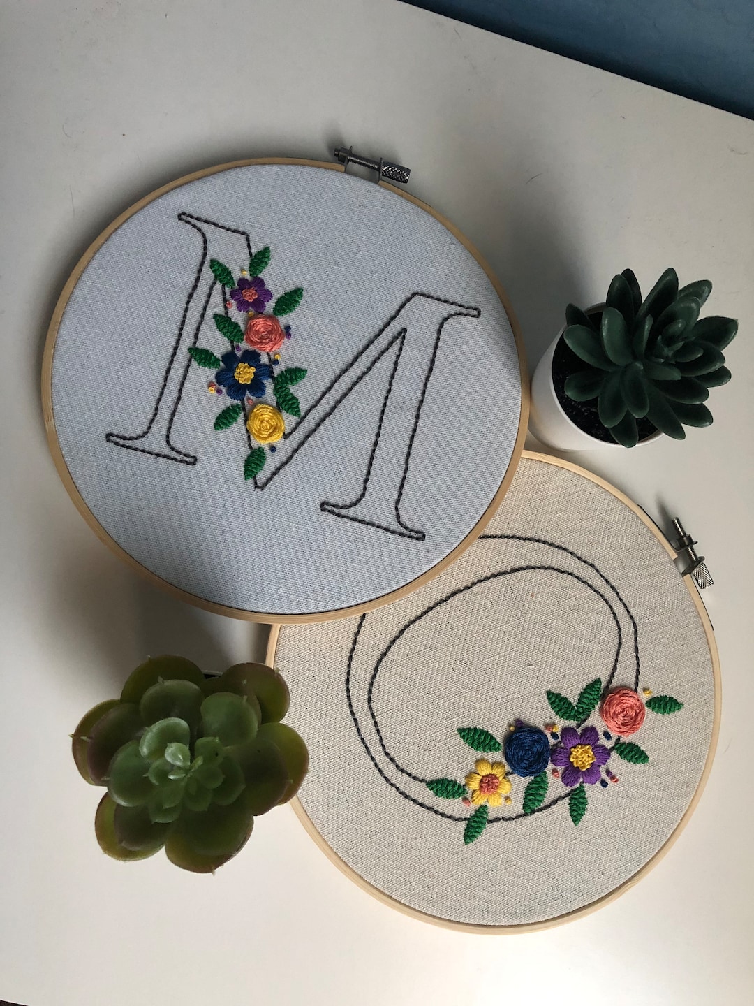 Handmade Embroidery Hoop, Monogram Embroidery, Hand Stitch Floral ...