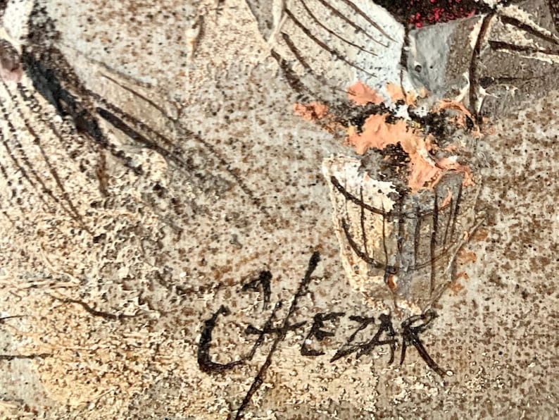 Signed Original Boris Chezar Oil & Sand Painting of French Market Town ...