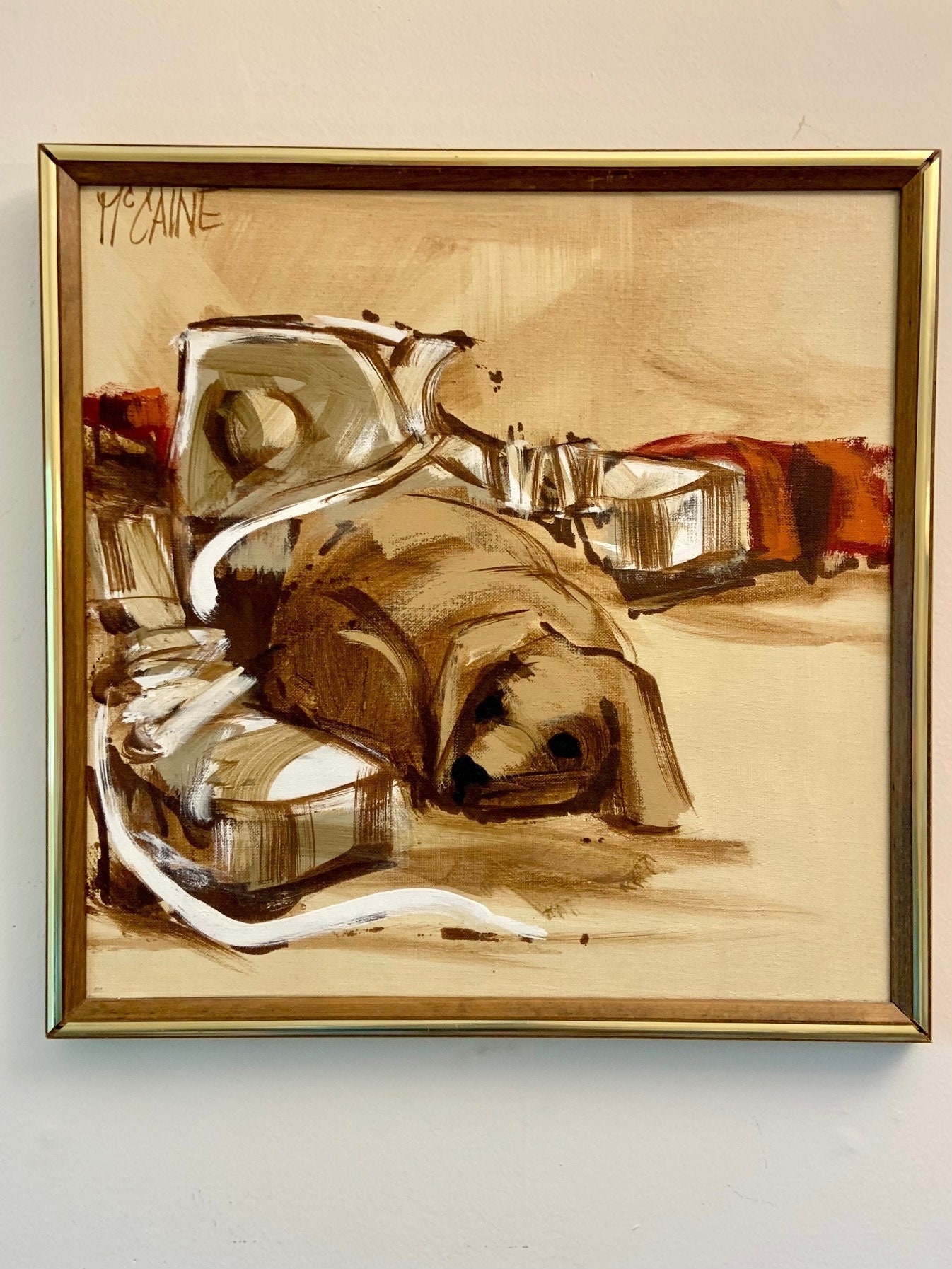 Mid Century Modern Robert Mccaine Oil Painting of Dog & Sneakers ...