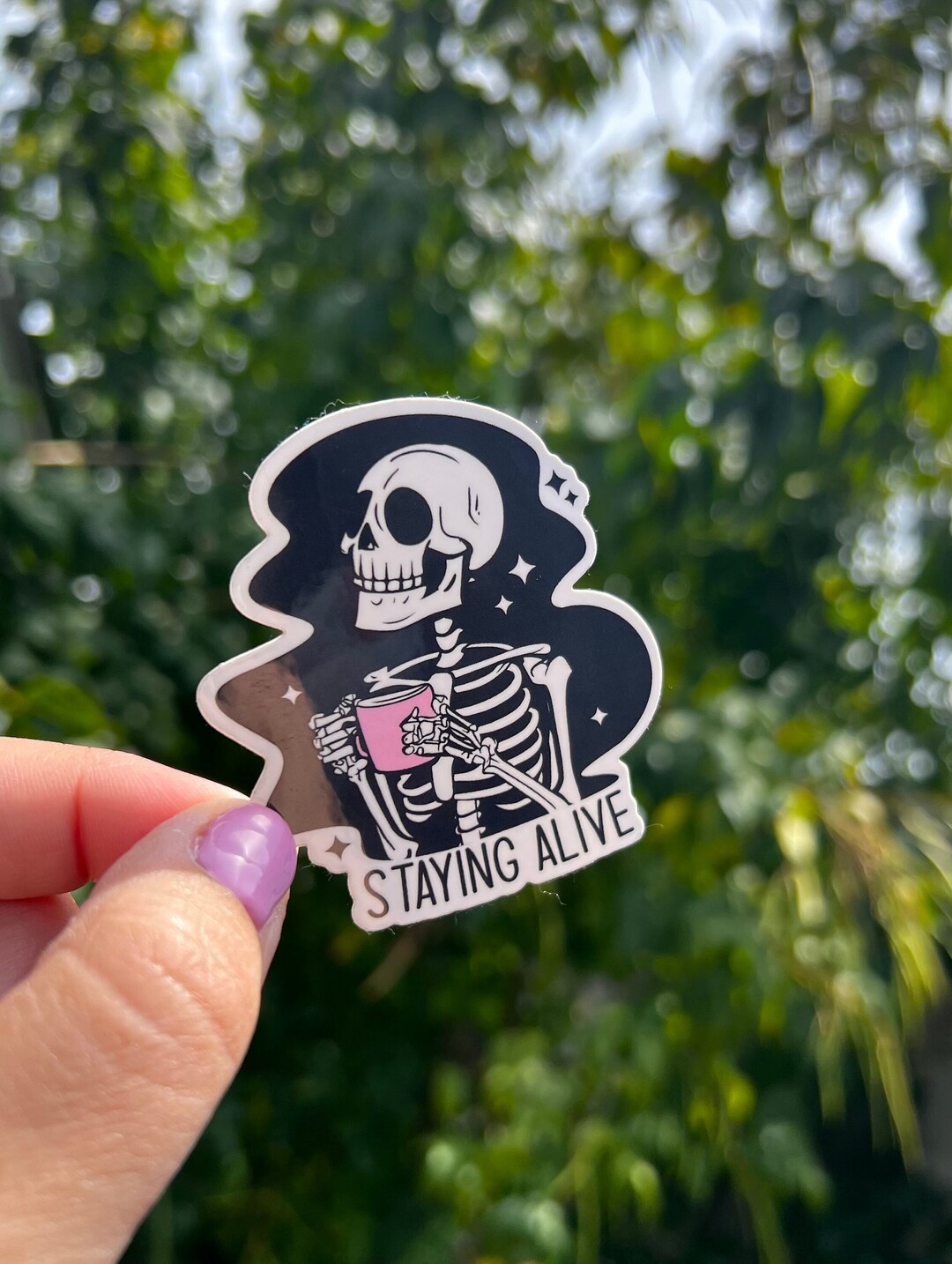 Staying Alive Sticker Skeleton Coffee Dead Inside Stickers for Laptop ...