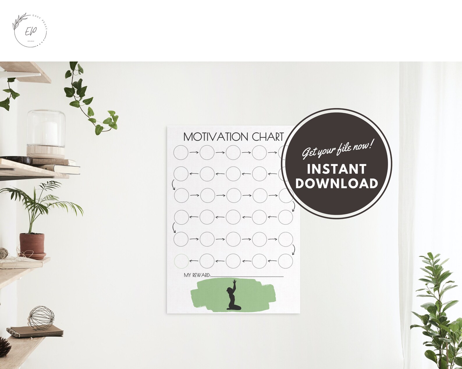 Yoga Printable Green Motivation Chart Reward Chart for - Etsy