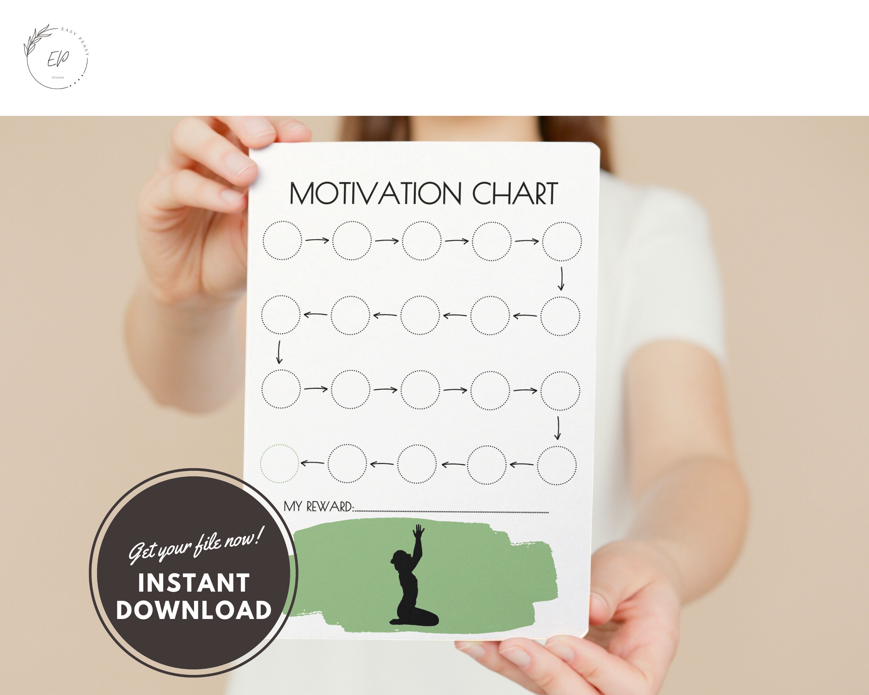 Yoga Printable Green Motivation Chart Reward Chart for - Etsy