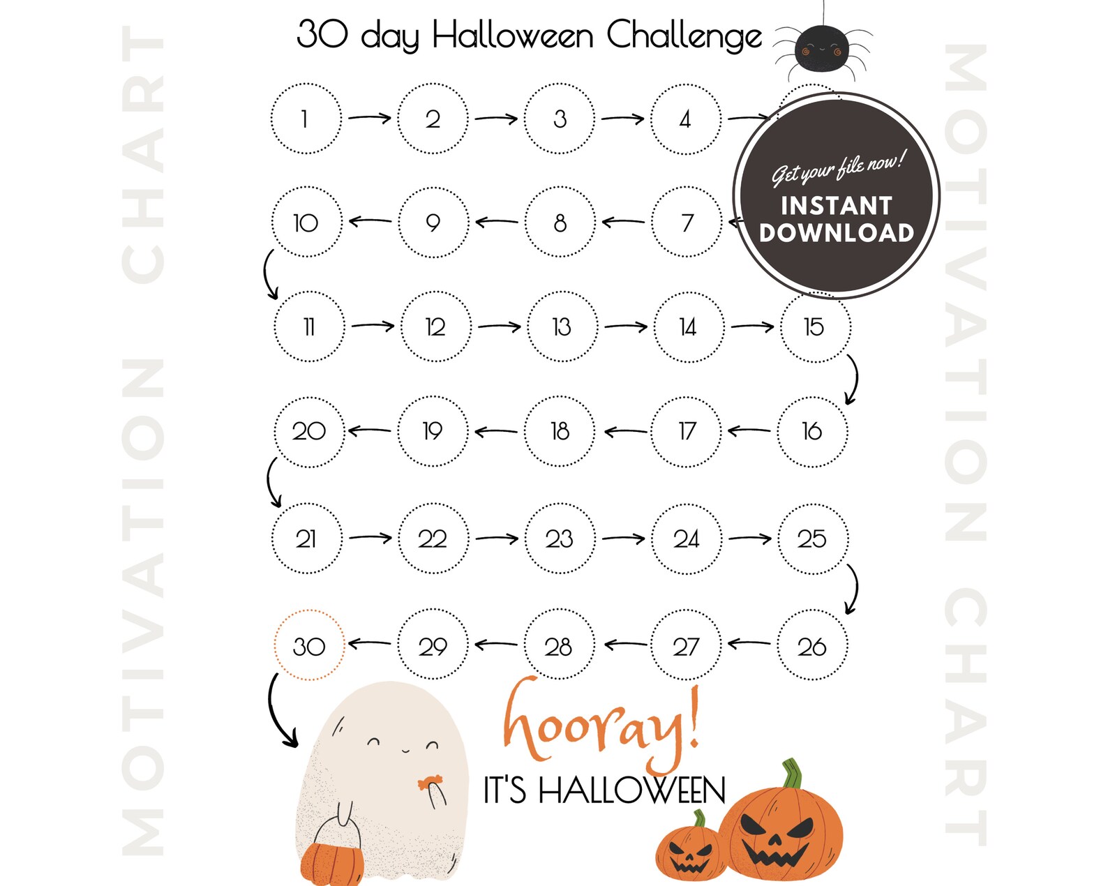 30 Day Halloween Challenge Printable Motivation Chart Adults - Etsy