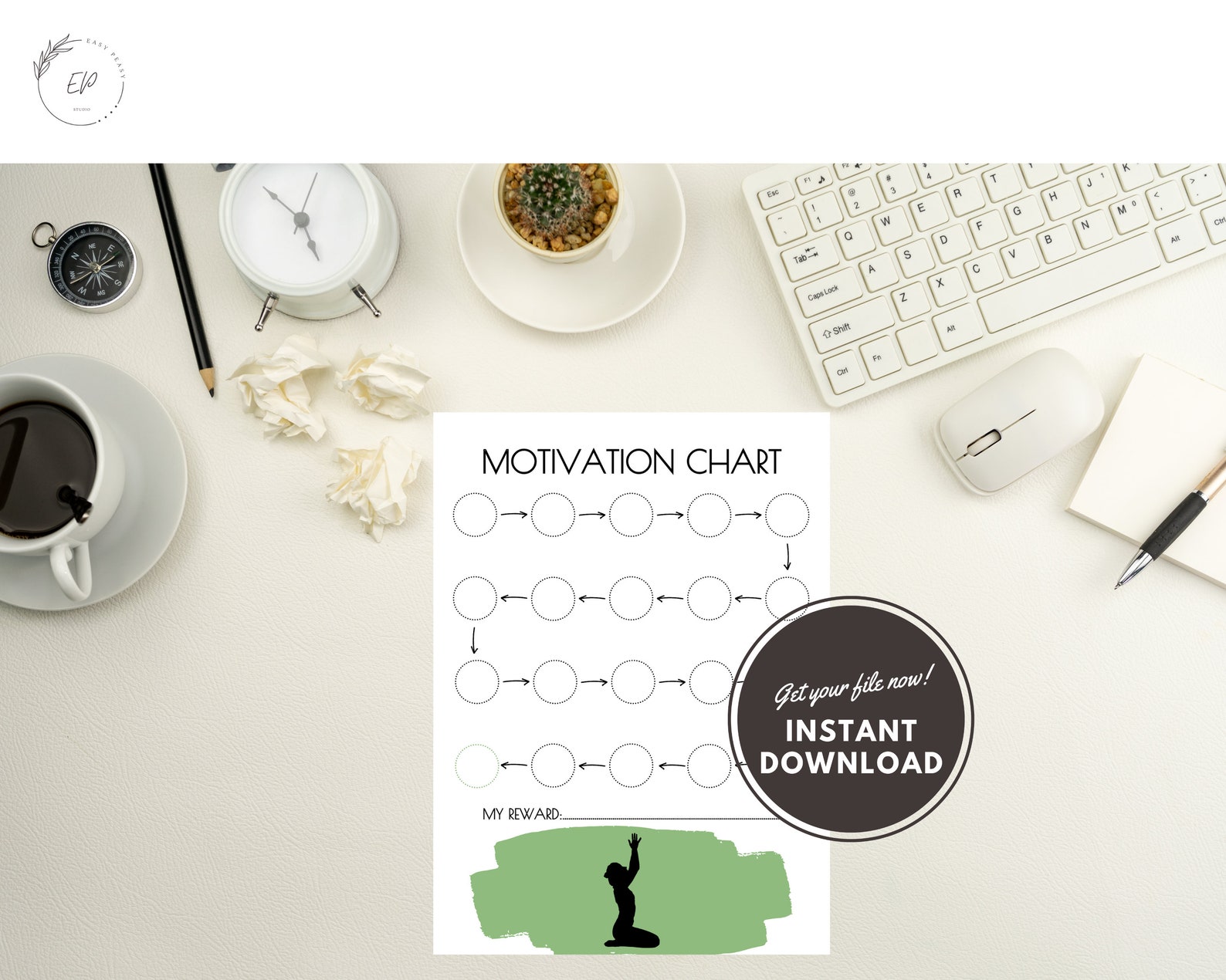 Yoga Printable Green Motivation Chart Reward Chart for - Etsy