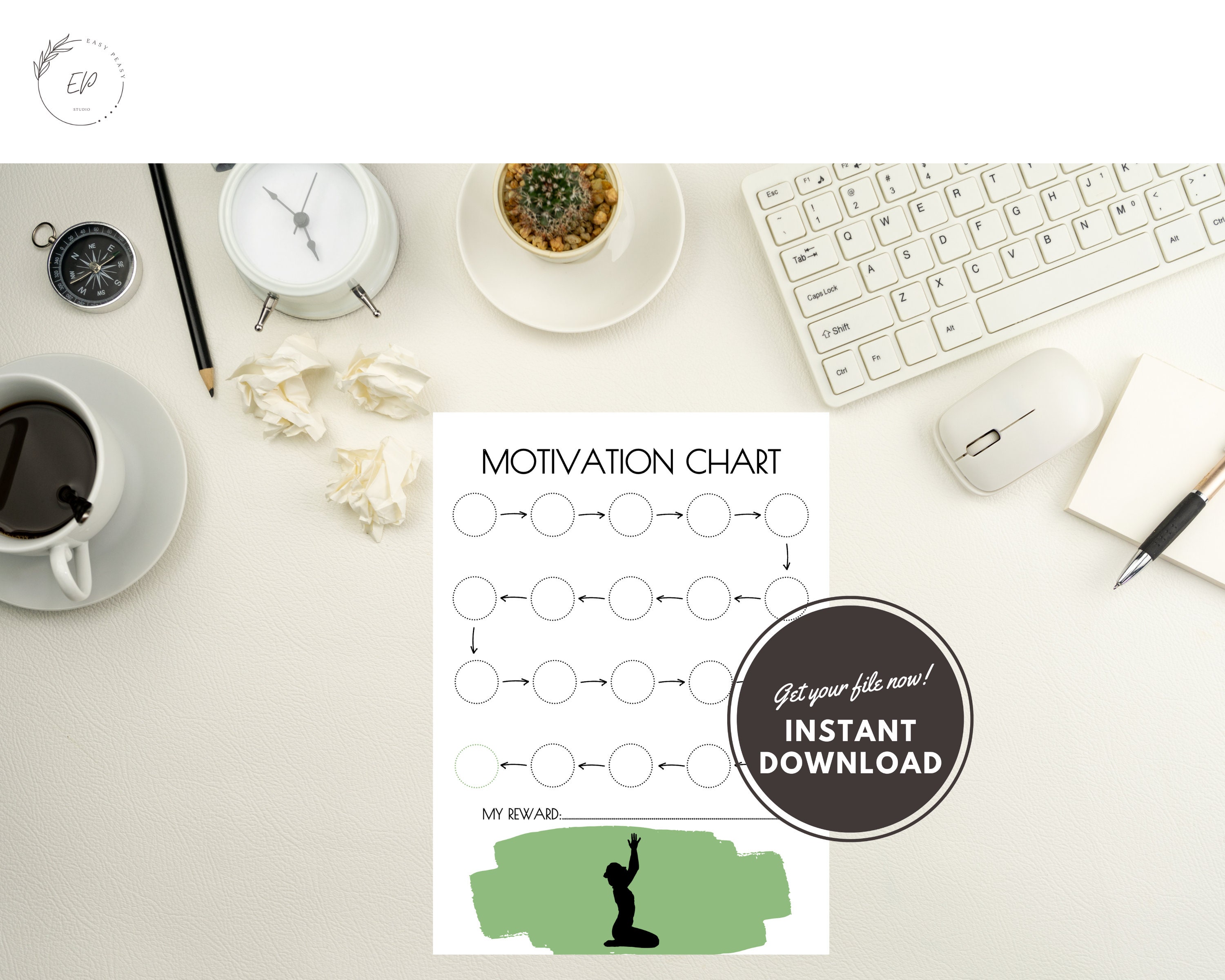 Yoga Printable Green Motivation Chart Reward Chart for - Etsy