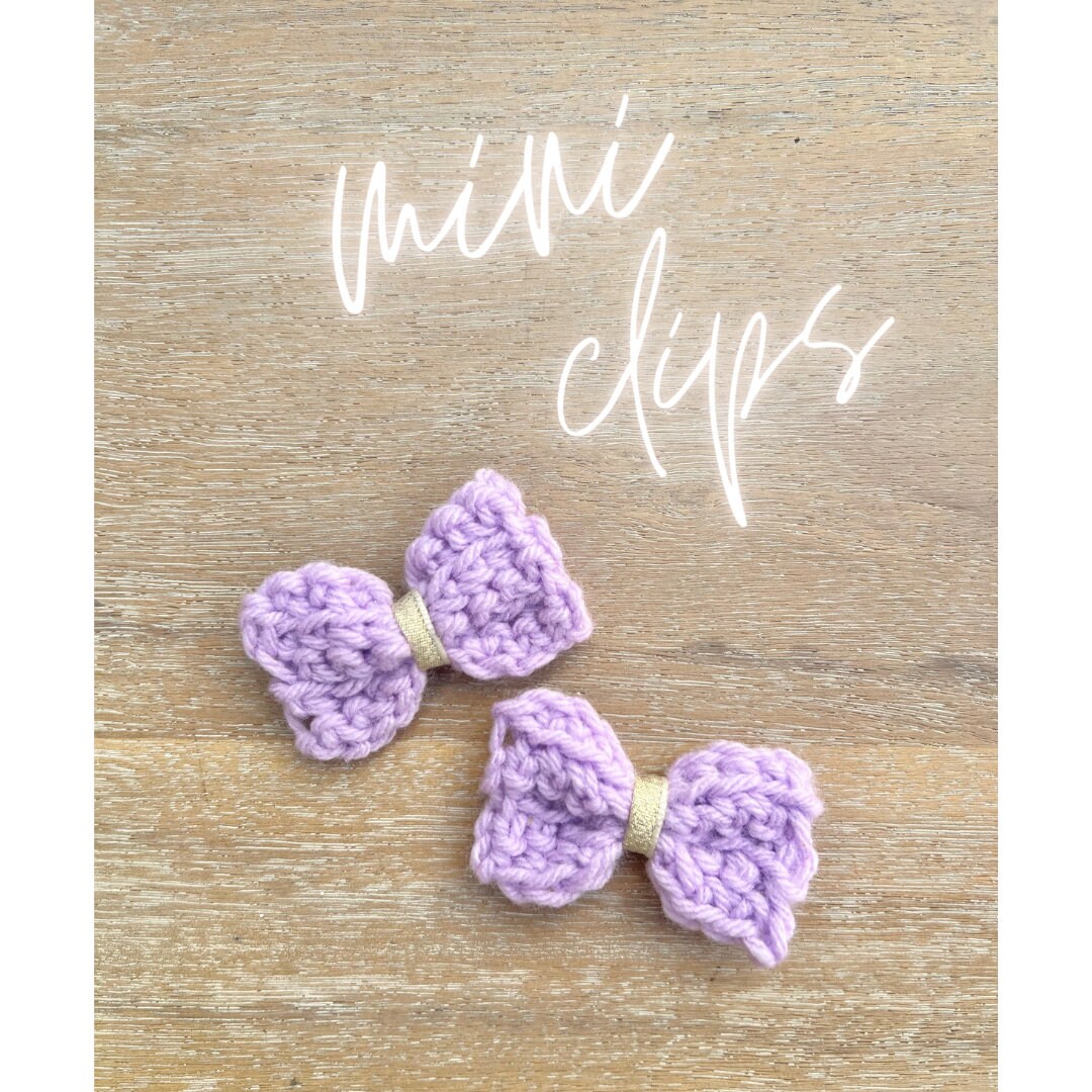 Set of 2 Mini Hair Bow Clips | Crochet Hair Bows | Girls Pigtail Clips ...