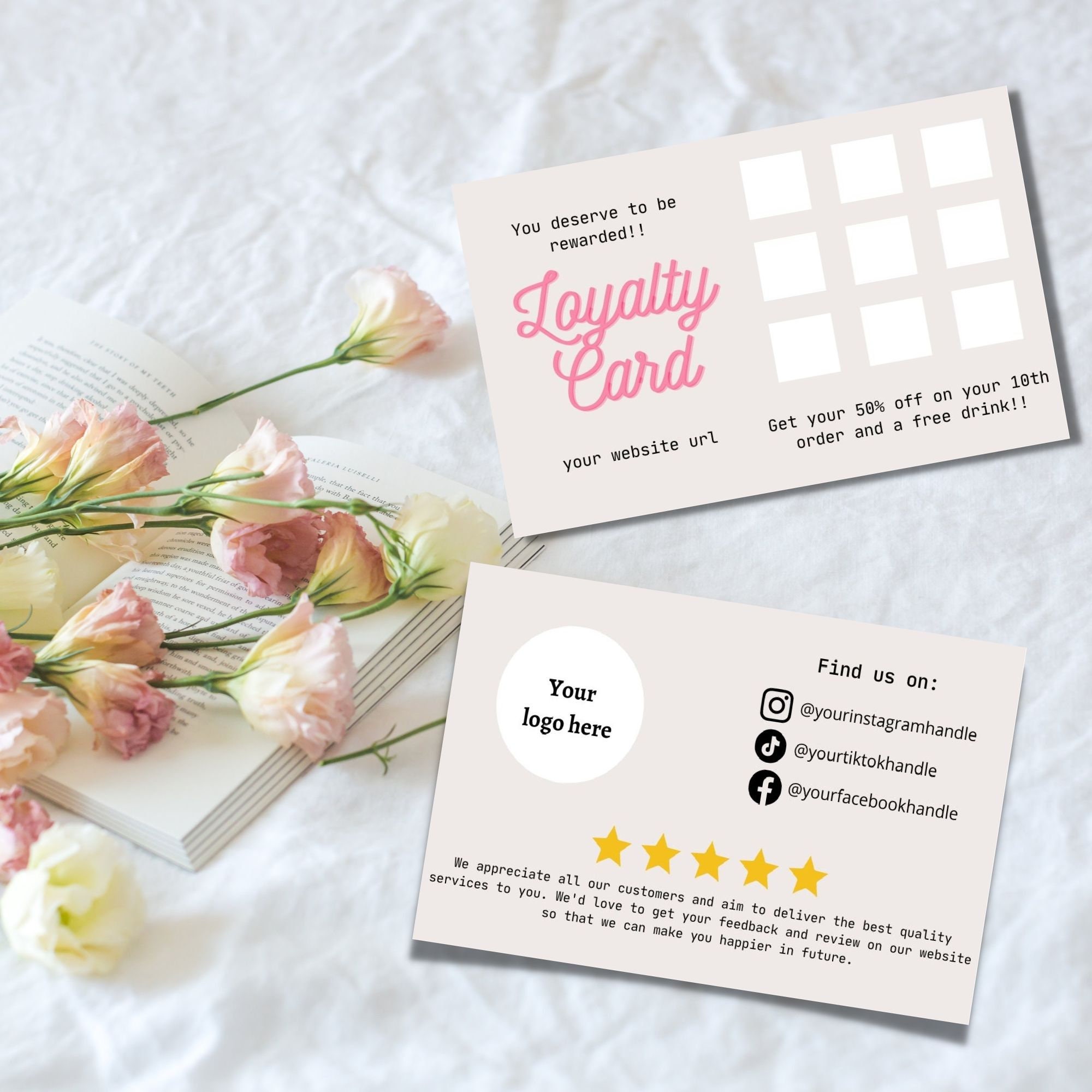 Customer Loyalty Card Template - Editable Contacts and Rewards Card for ...