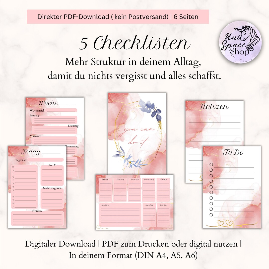 IMMEDIATELY DOWNLOAD Planners and Checklists German Red Din A4 & A5 to ...