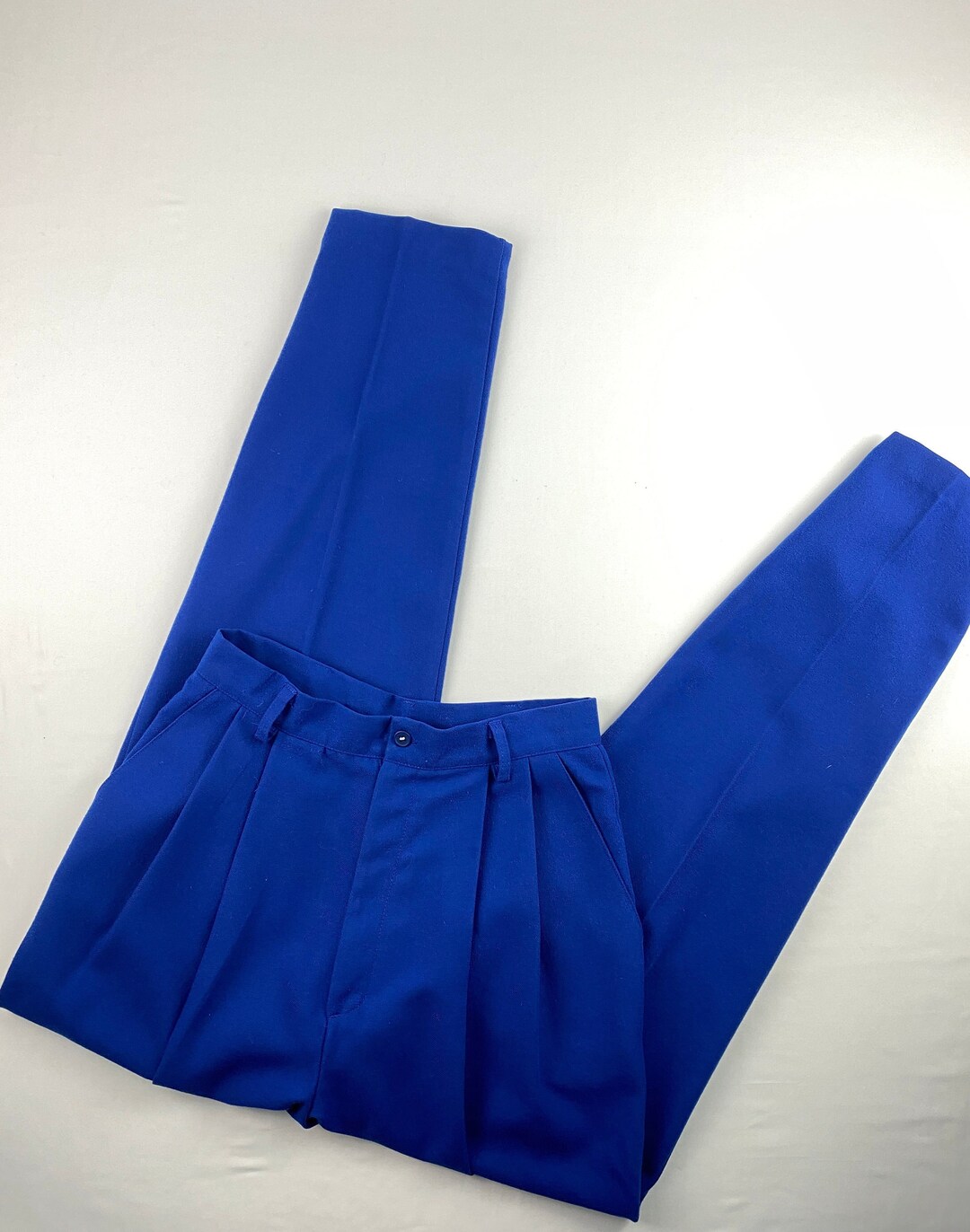 Winter Mom Pants Vintage 80s 90s High Waisted Pleated Royal Blue Trousers Etsy