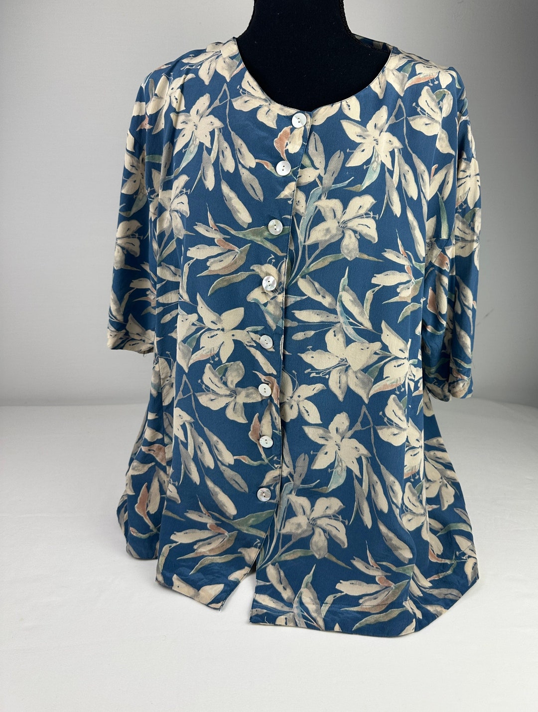 Vintage Seide Floral Bluse Button Down Oversized - Etsy.de
