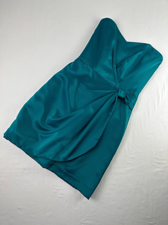 Emerald Green Satin Mini Prom Formal Dress Gem