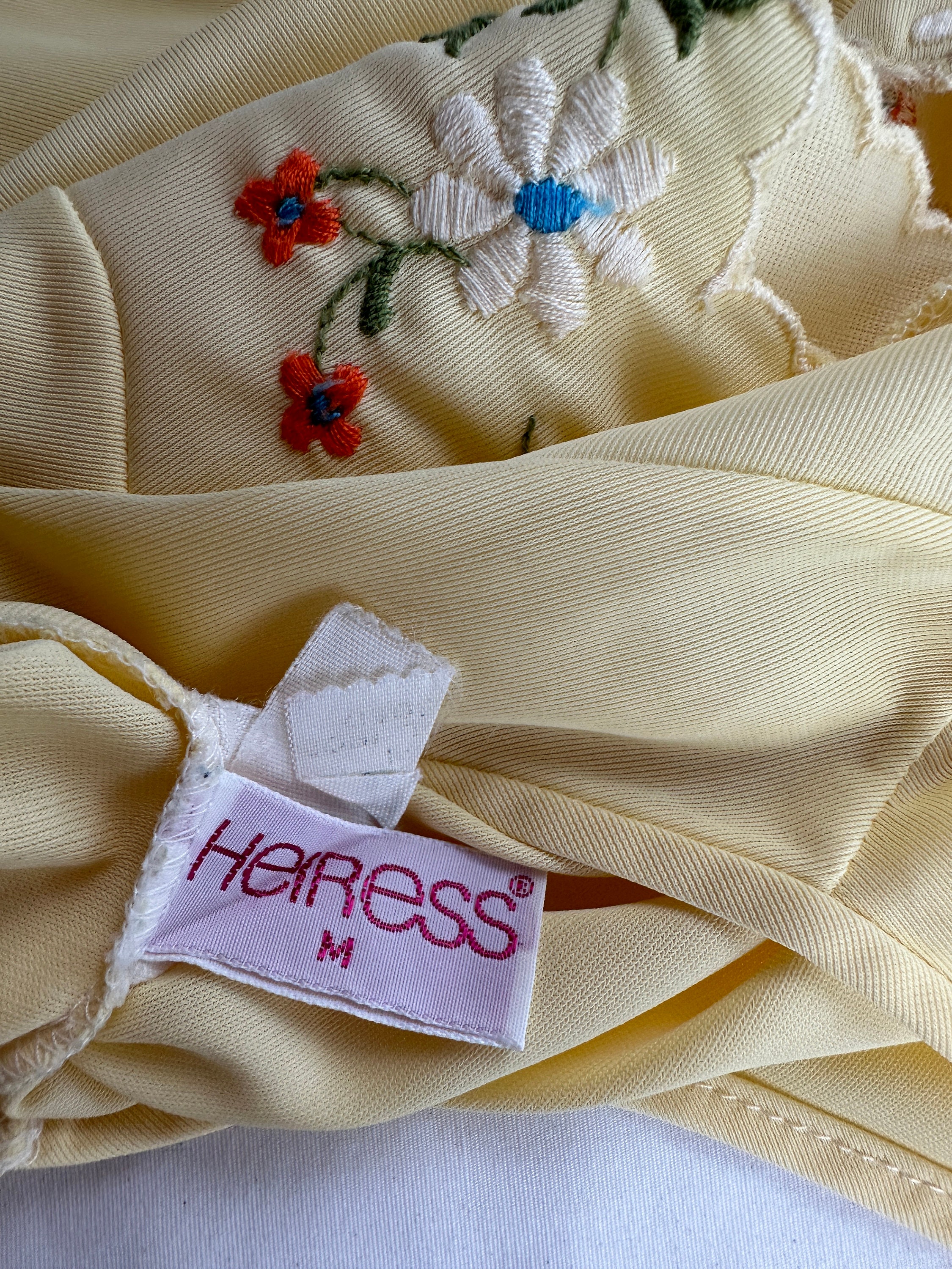 80's Nightgown Robe Set Yellow Embroidered Floral Accents - Etsy