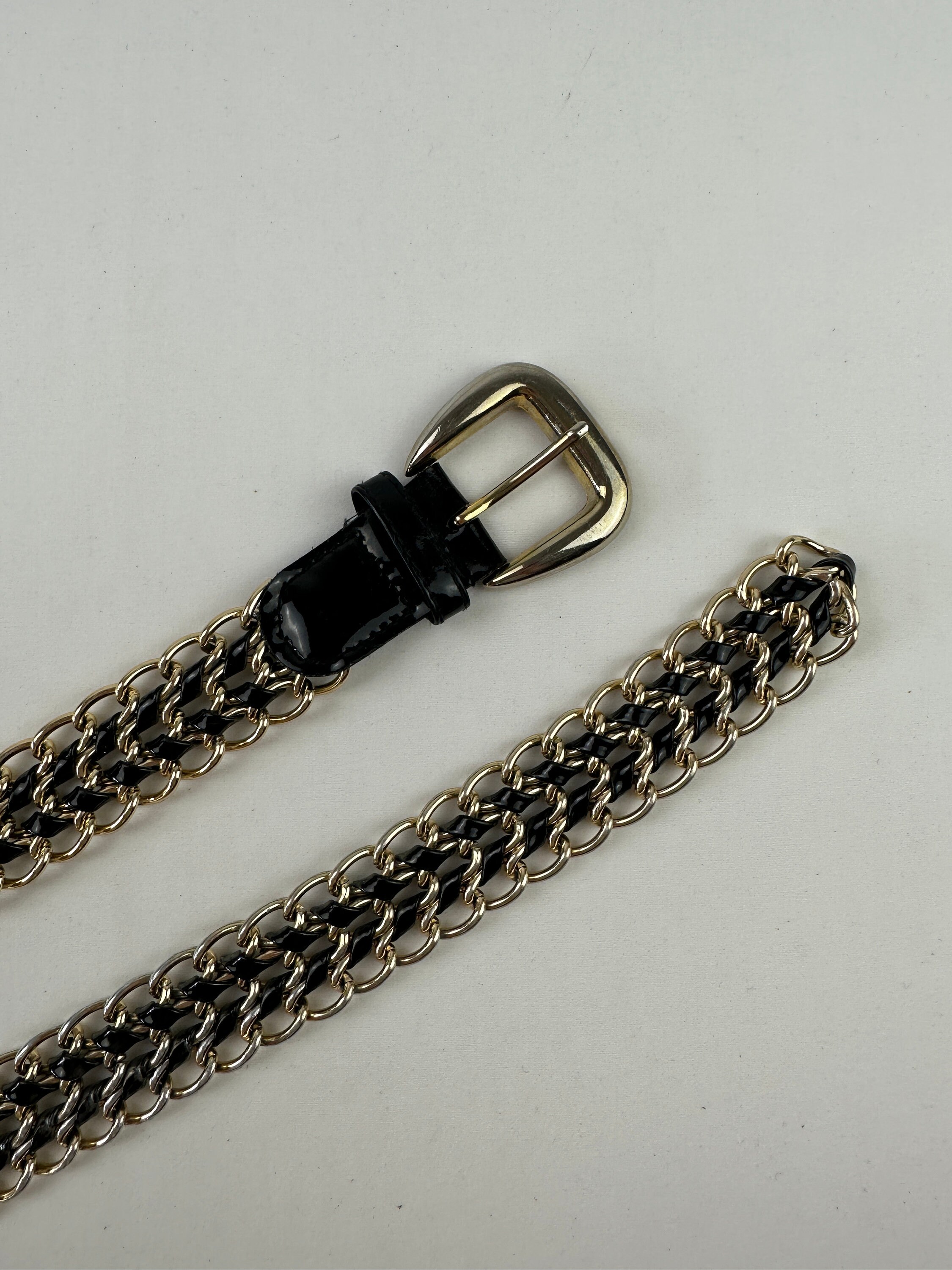 90's Chain Patent Leather Belt Vintage Gold Black Braided - Etsy