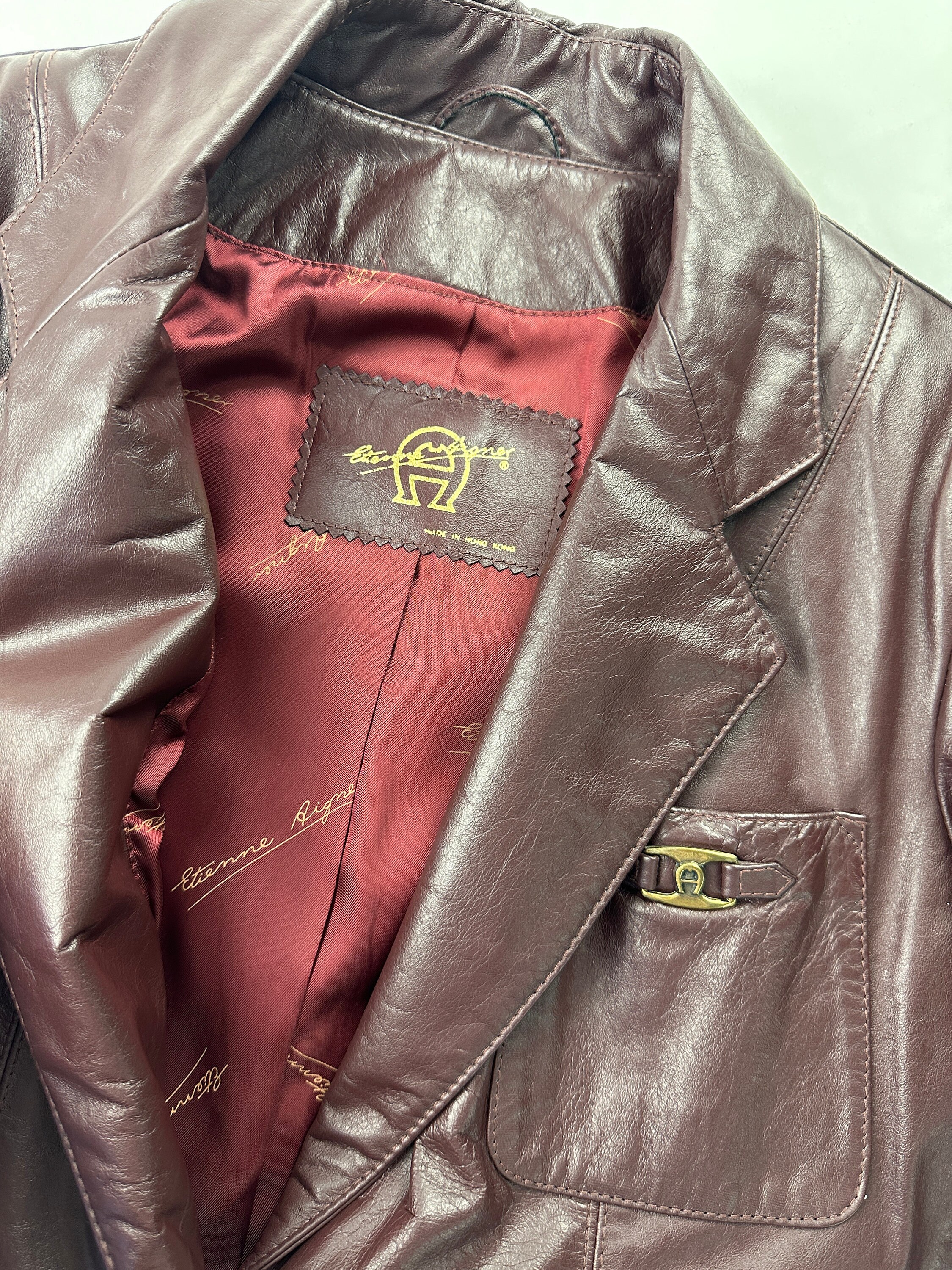 80's Aigner Brown Leather Coat Blazer Vintage - Etsy