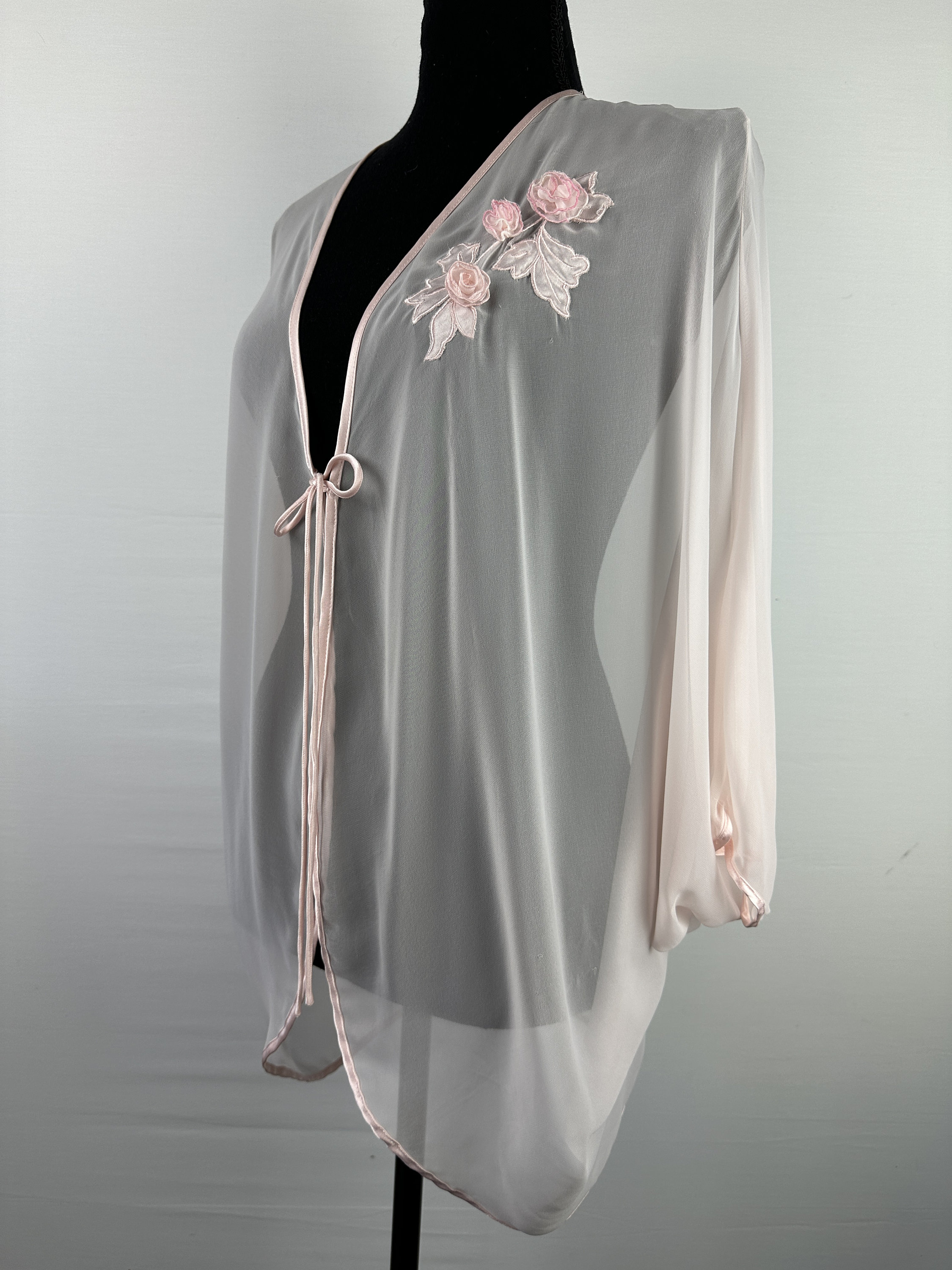 Pink Sheer Kimono Floral Embellishment Vintage 90's - Etsy