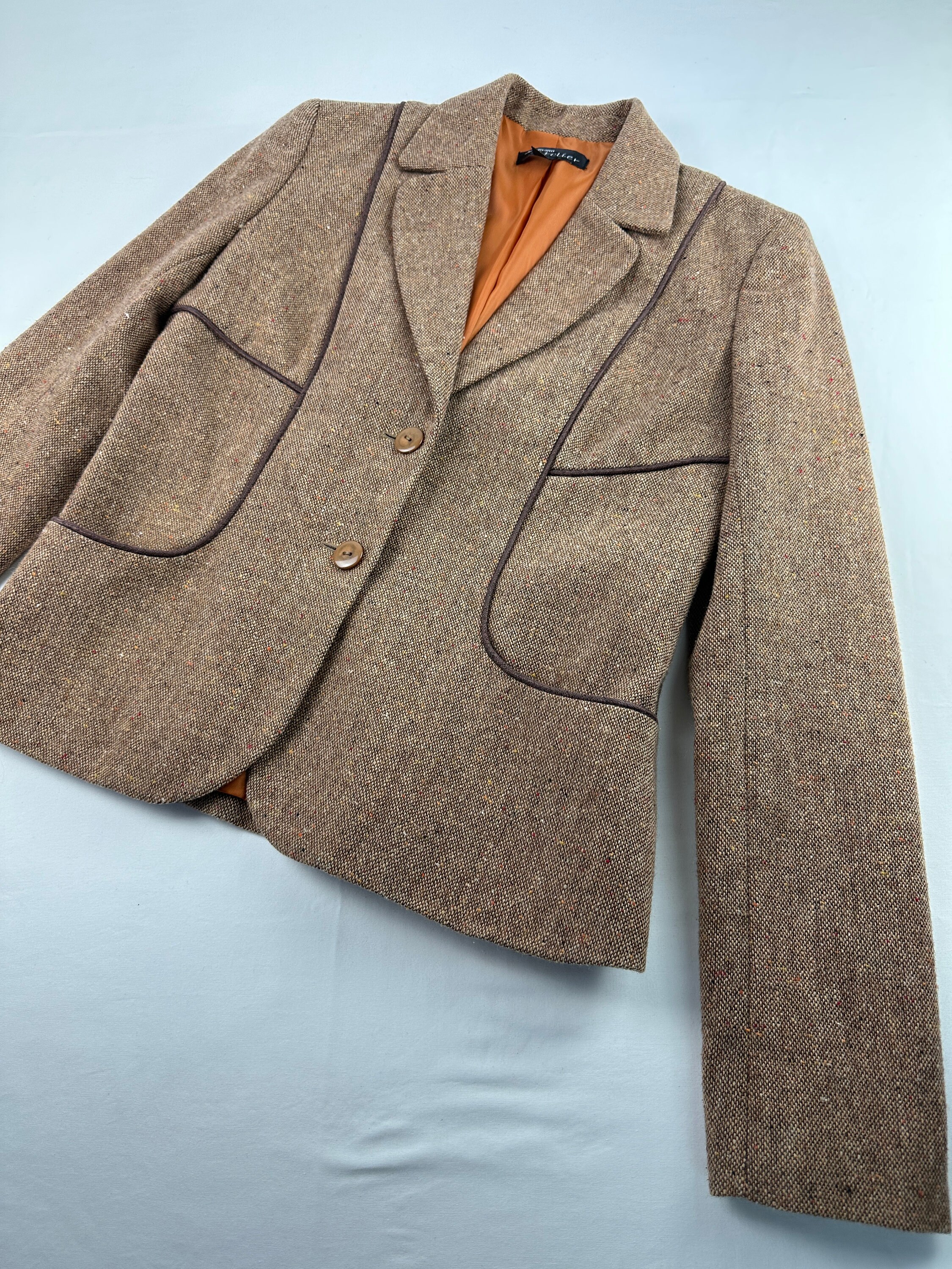 80's Brown Tweed Blazer Piping Detail Tailored Vintage - Etsy
