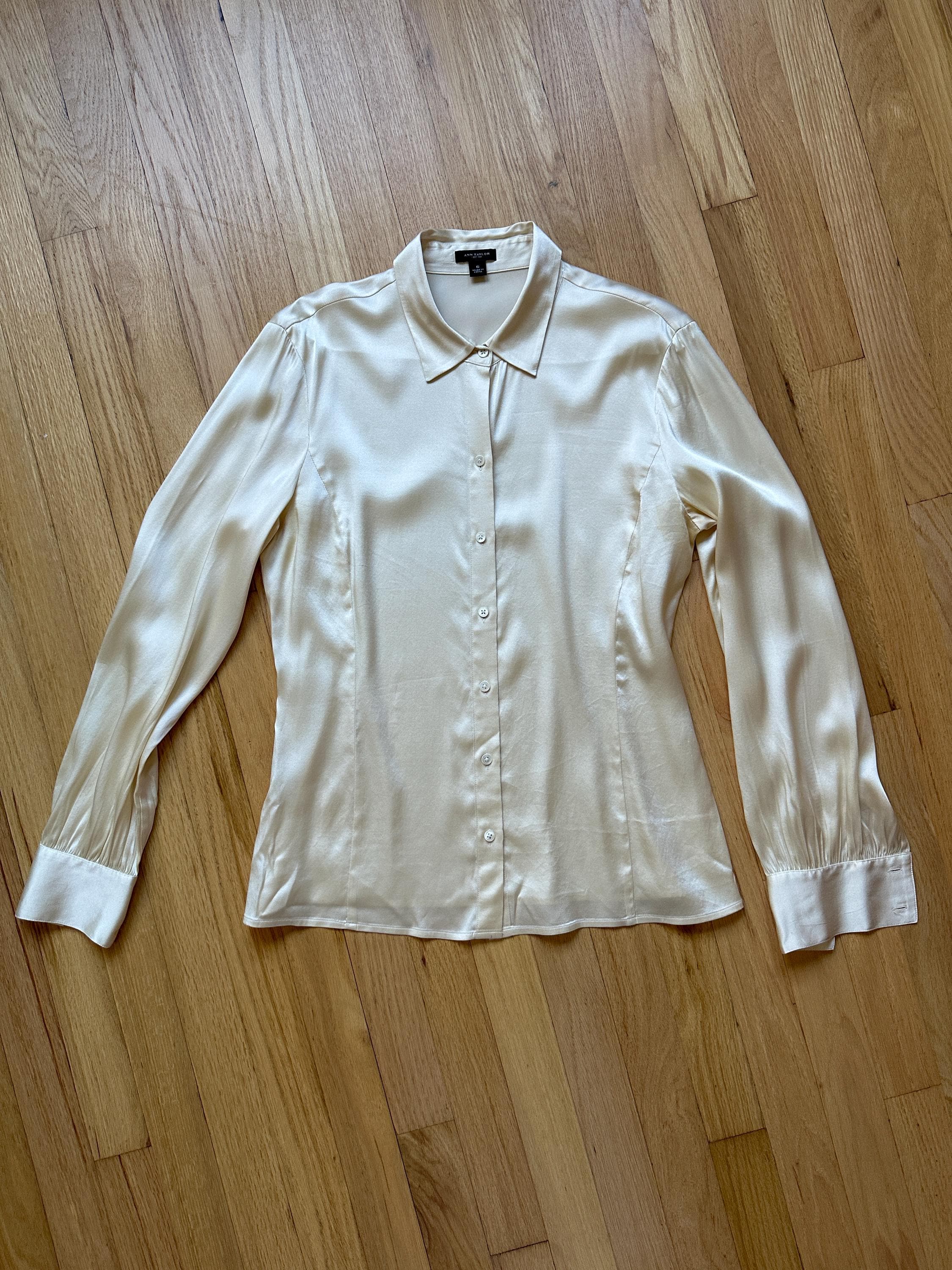 Ivory Ann Taylor Satin Buttondown Blouse - Etsy