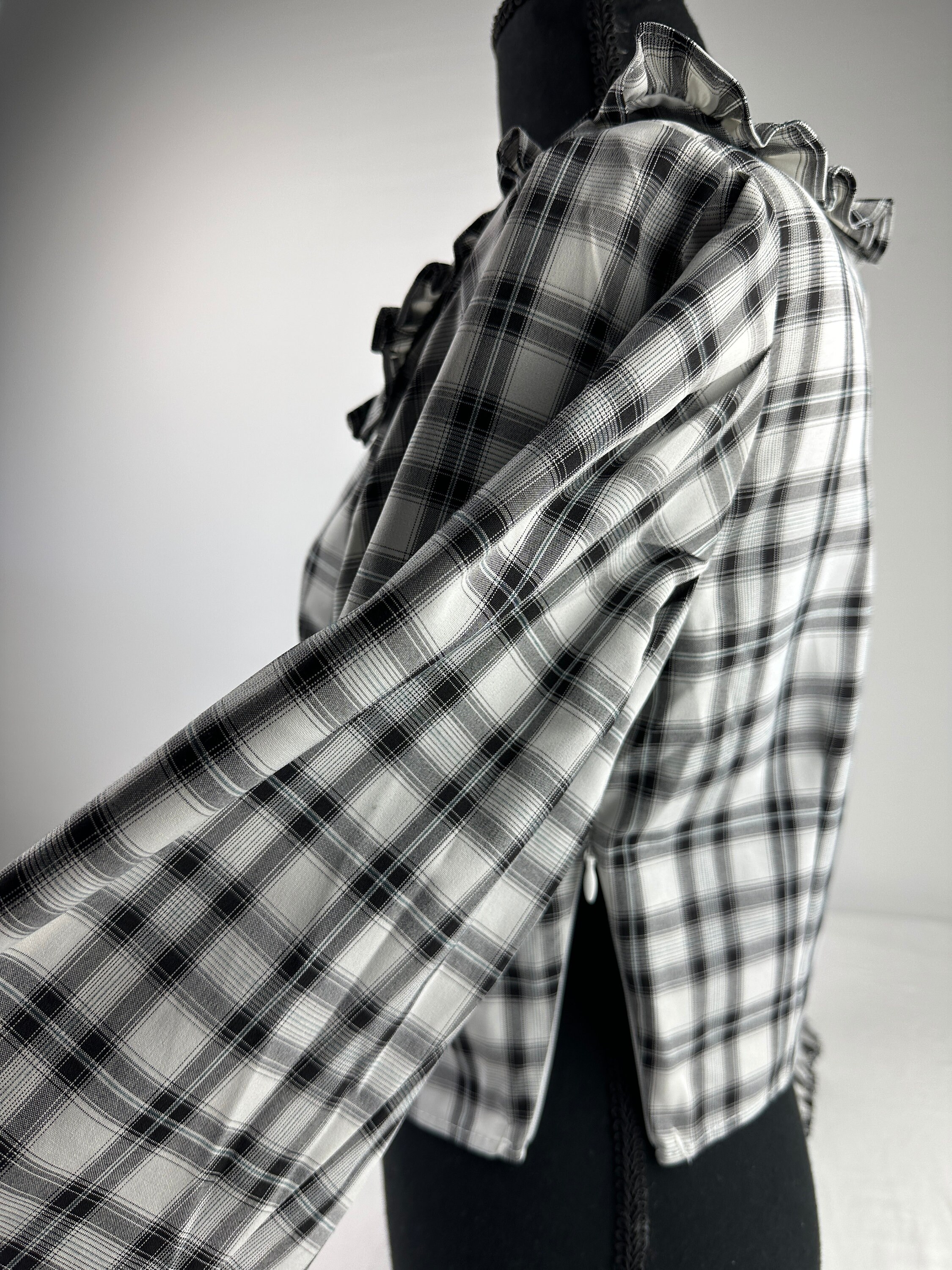 Prairie Homestead Cottage Plaid Blouse Black and White Top Peter Pan ...