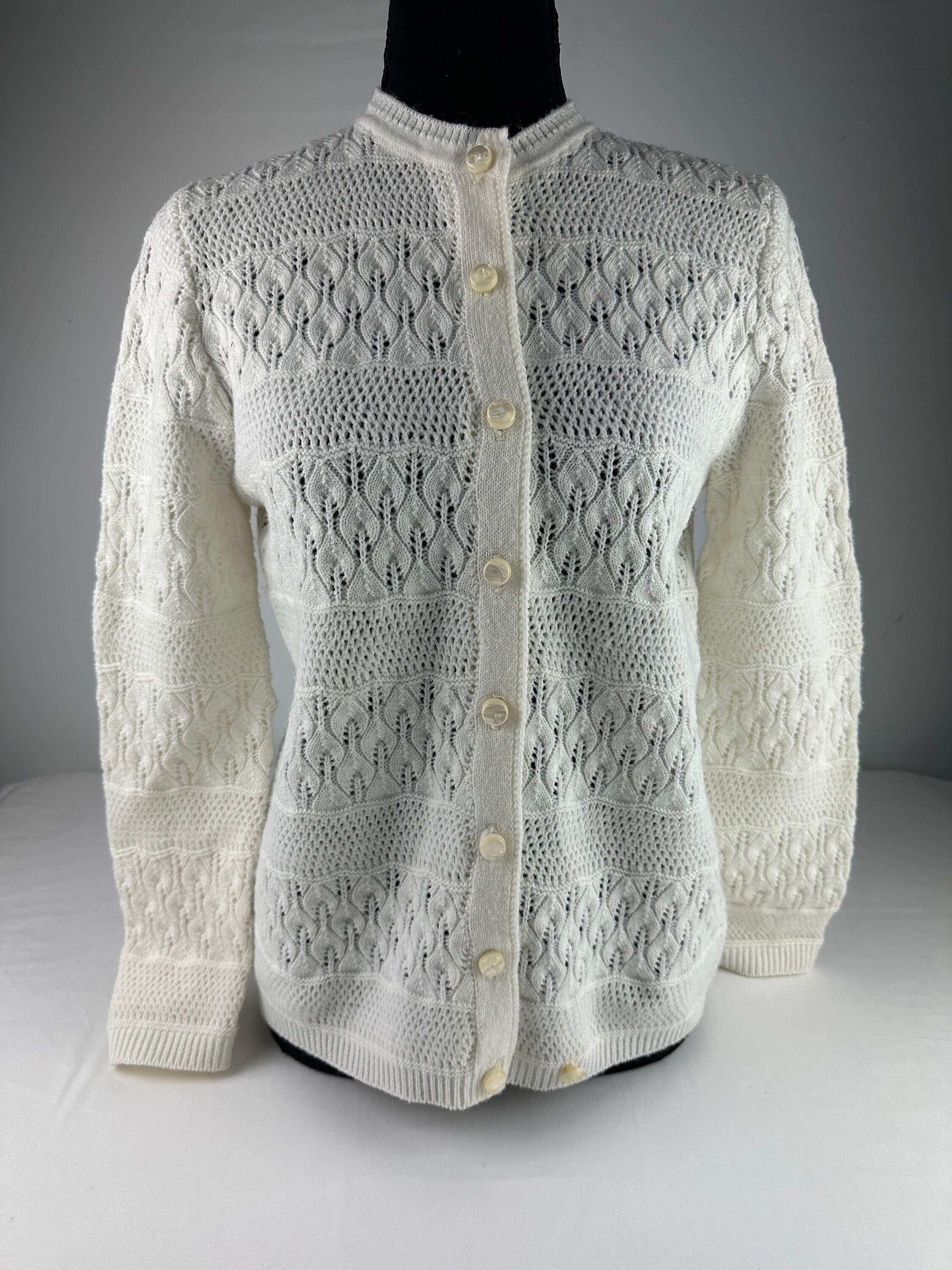 70's Cream Dainty Knit Cardigan Vintage Cottage Core Granny Core - Etsy