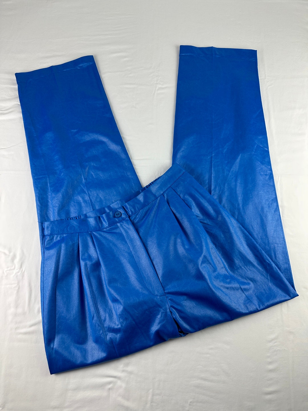 Electric Blue Metallic Trouser Pants Vintage 90's Faux Leather Made in ...