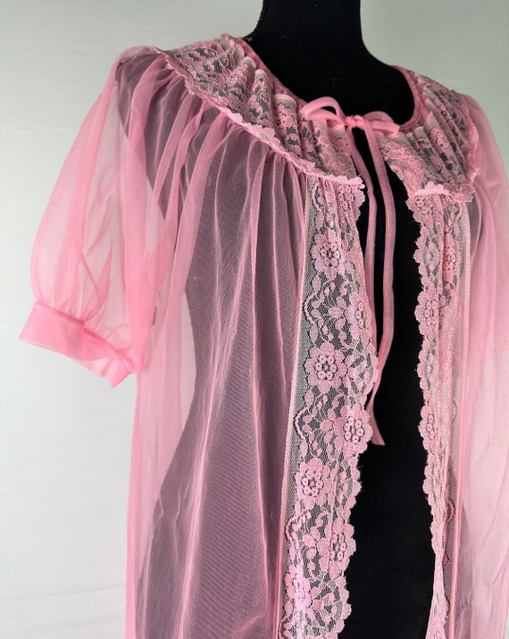 Mid Century Hot Pink Sheer Vintage Robe Lace Embellis… - Gem