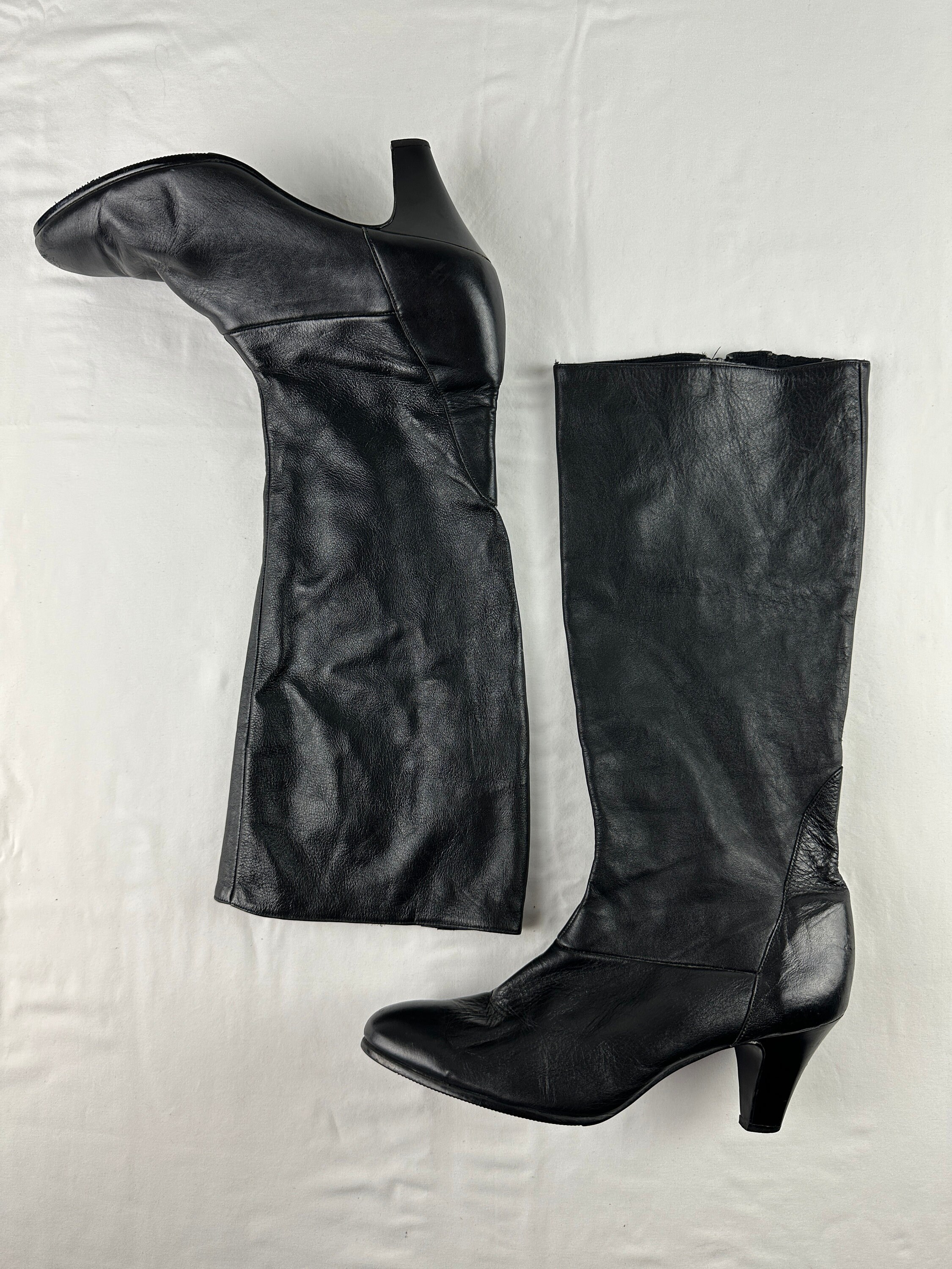 Black Leather Calf High Heel Boots Vintage Y2K 2000's Size 7 1/2 - Etsy