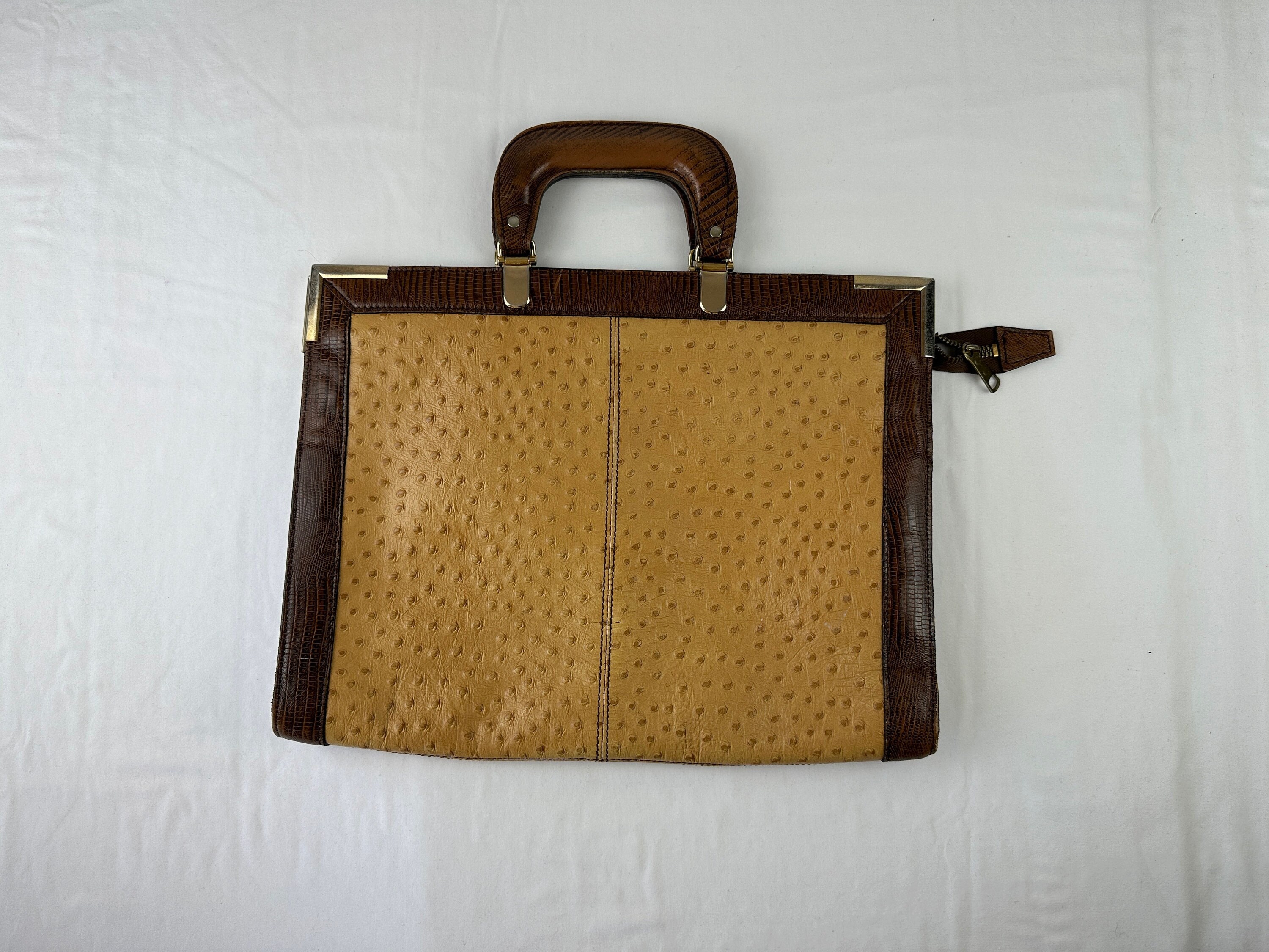 80's C&C Ostrich Leather Portfolio Briefcase Vintage Brown Laptop Bag ...