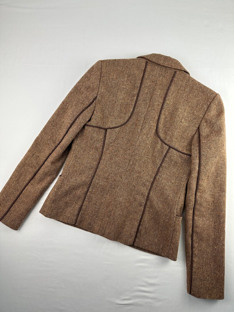80's Brown Tweed Blazer Piping Detail Tailored Vintage - Etsy