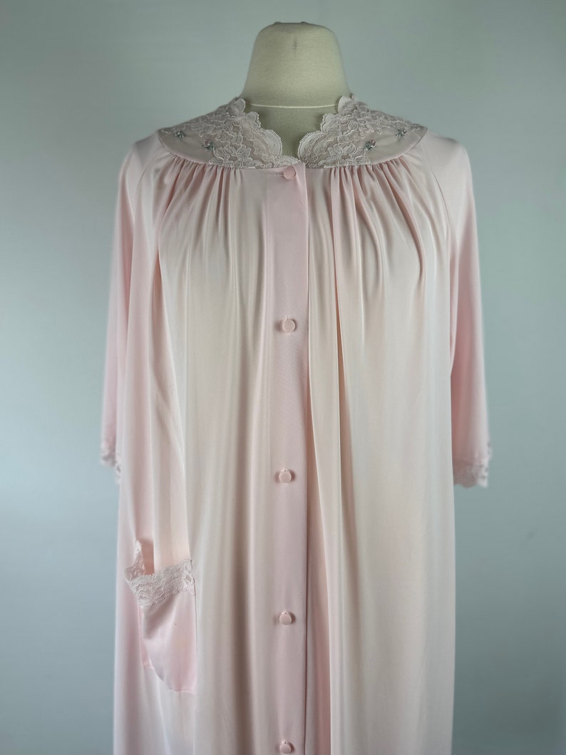 80's Pink Nylon Lace Floral Trim Button Down House Robe Vintage - Etsy