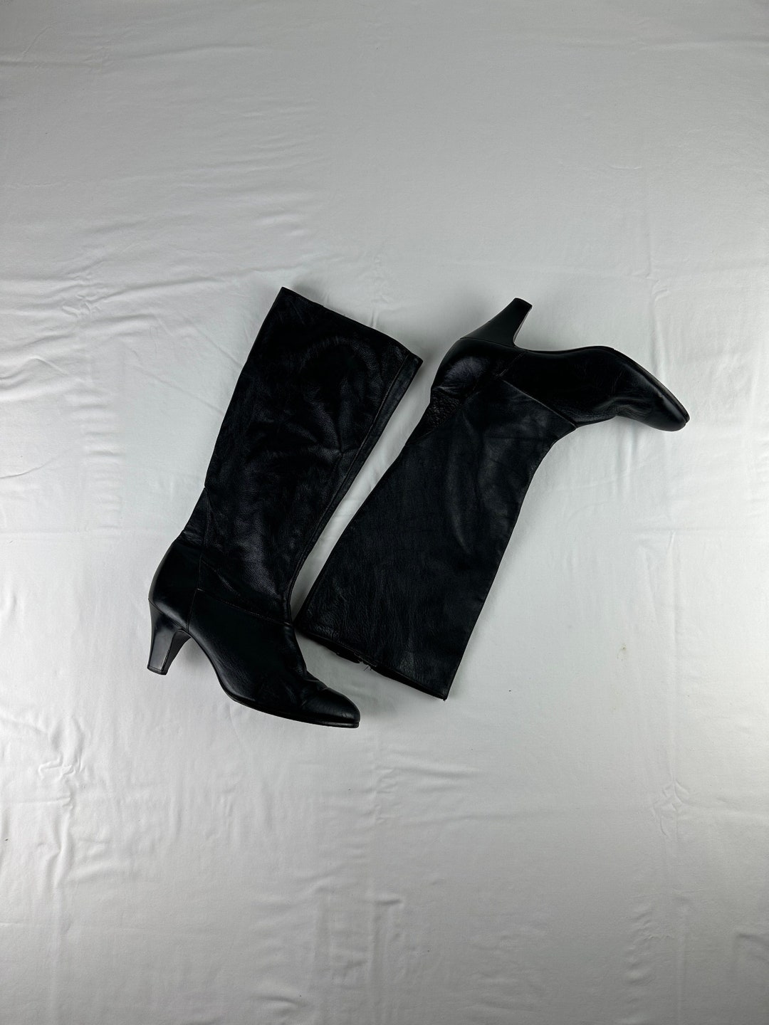 Black Leather Calf High Heel Boots Vintage Y2K 2000's Size 7 1/2 - Etsy