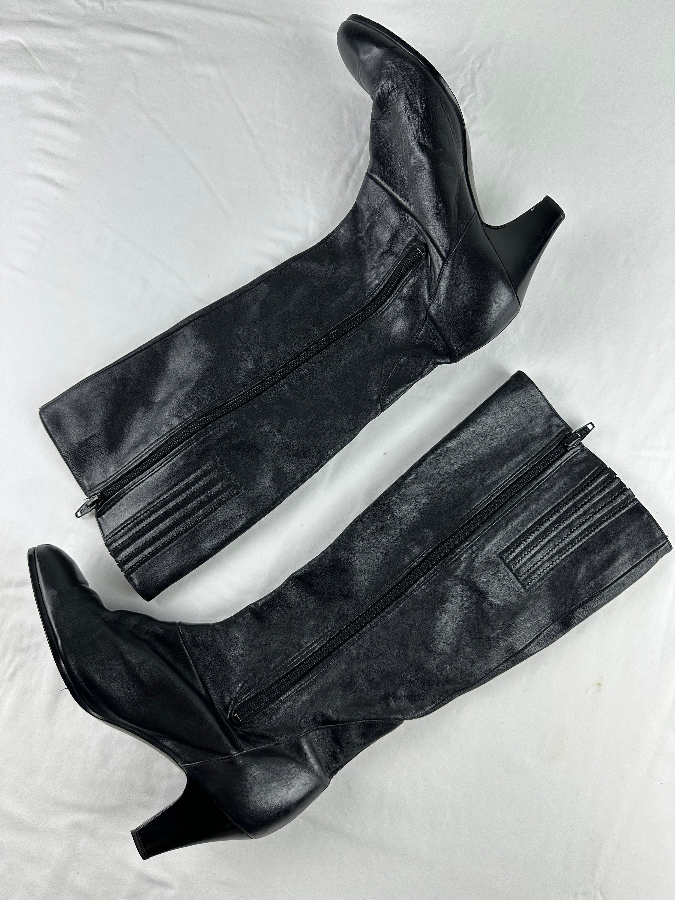 Black Leather Calf High Heel Boots Vintage Y2K 2000's Size 7 1/2 - Etsy