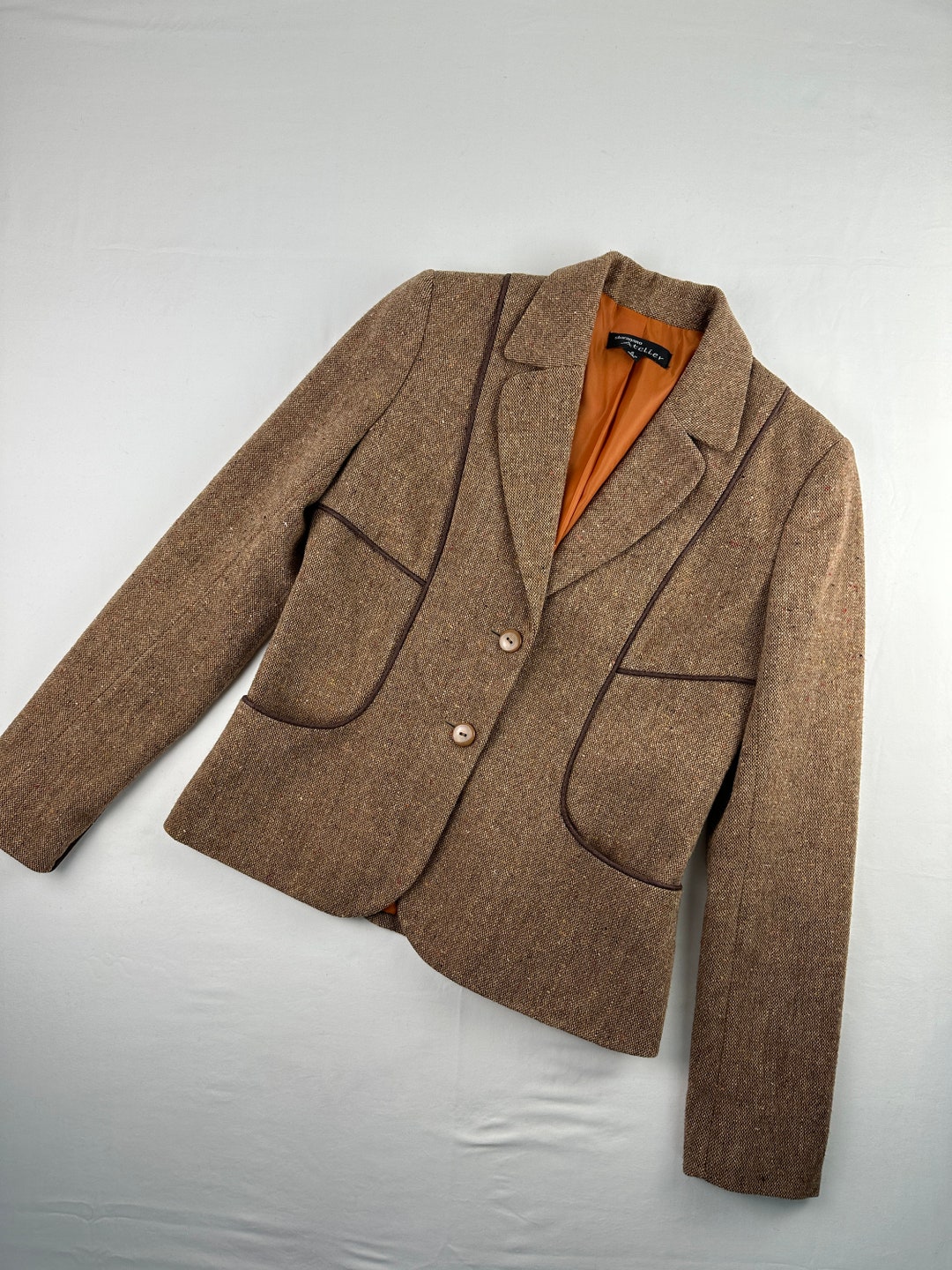 80's Brown Tweed Blazer Piping Detail Tailored Vintage - Etsy