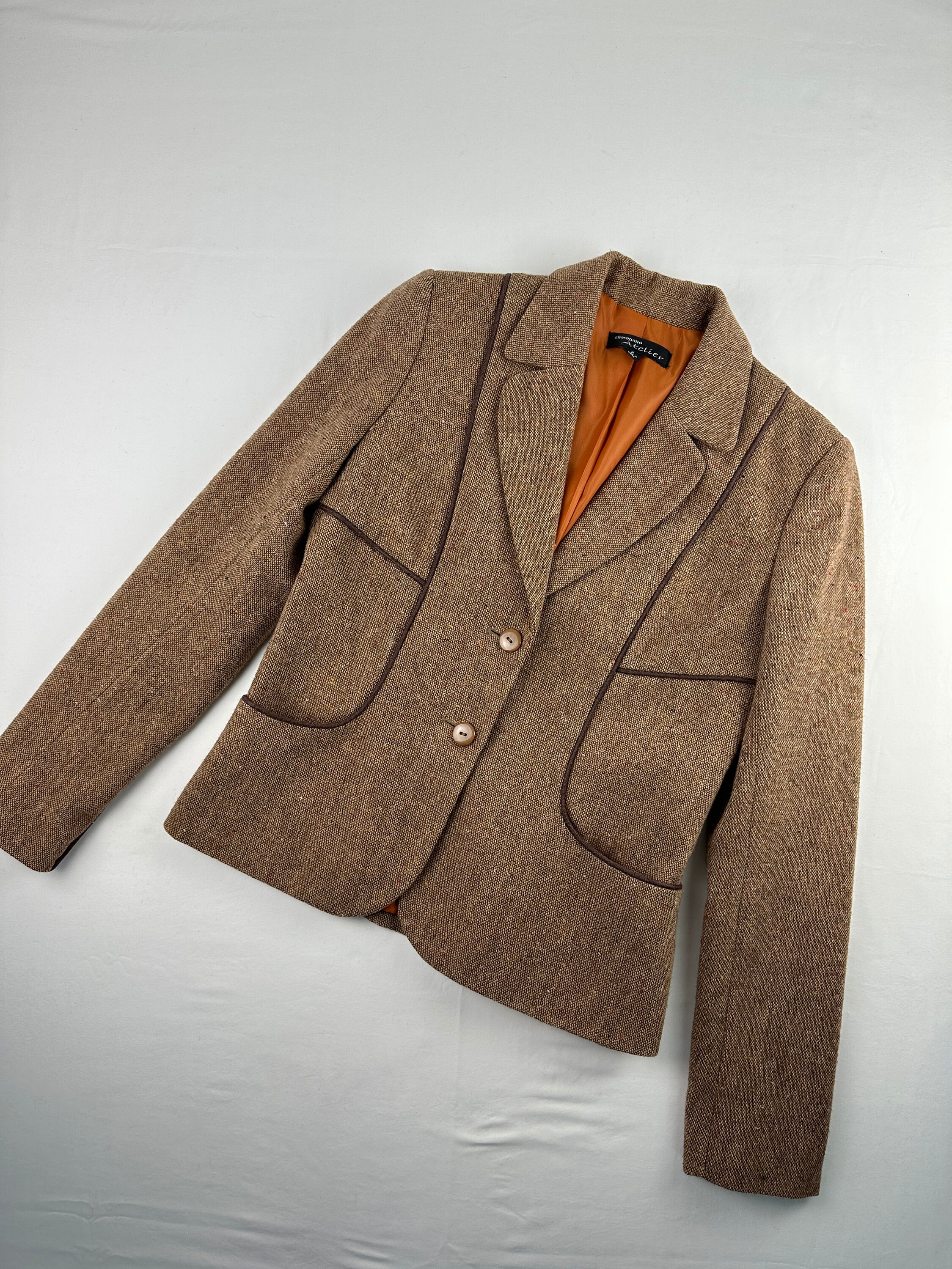 80's Brown Tweed Blazer Piping Detail Tailored Vintage - Etsy