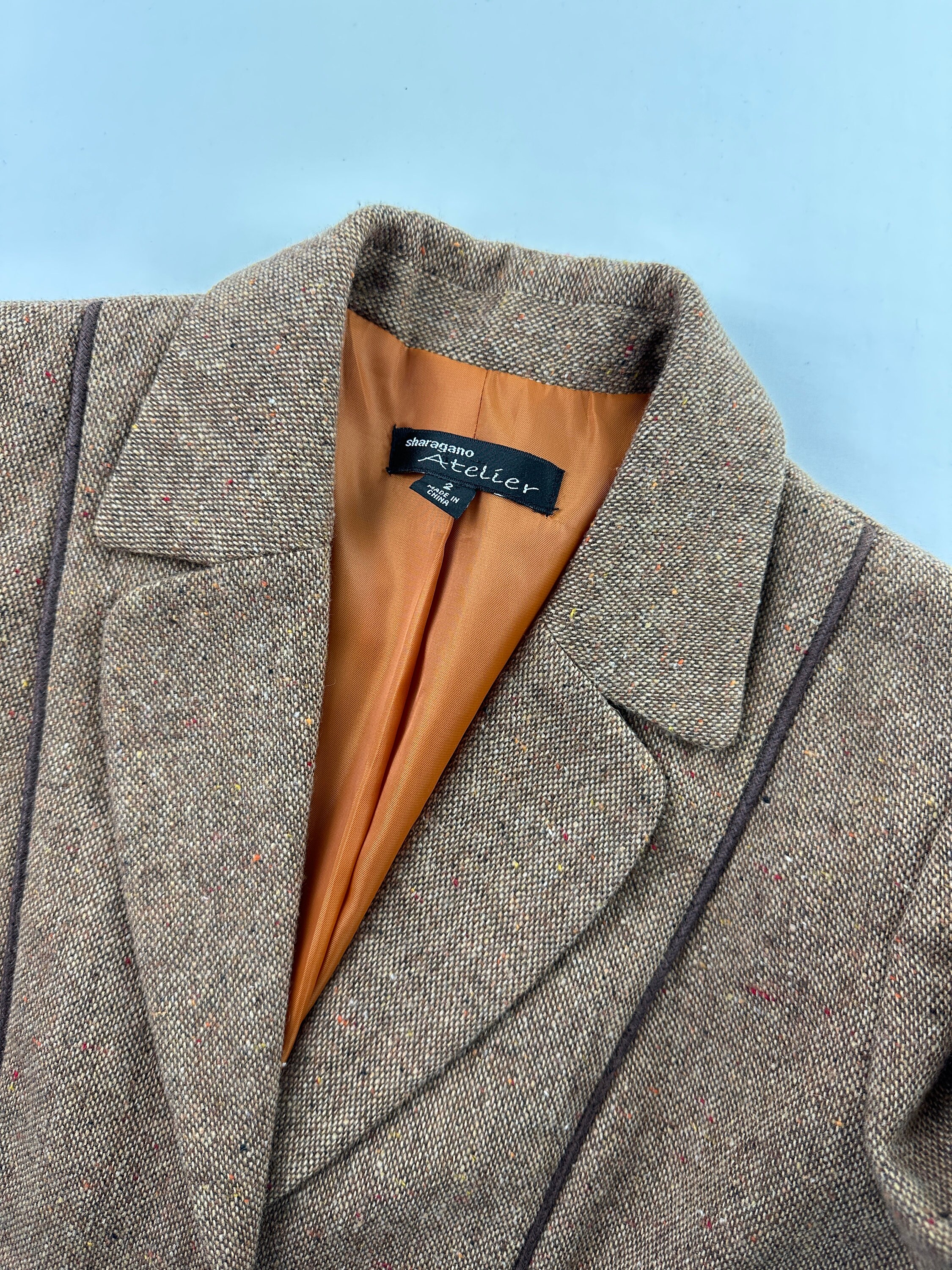 80's Brown Tweed Blazer Piping Detail Tailored Vintage - Etsy