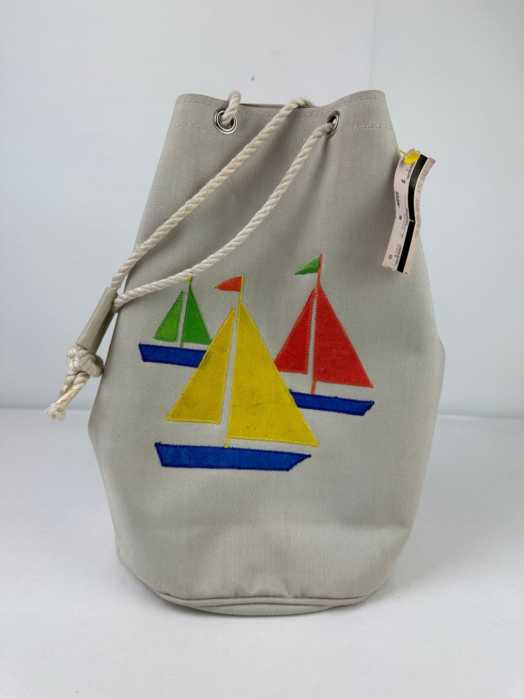 80's Coastal Sail Boat Beach Tote Vintage Bucket Bag - Etsy