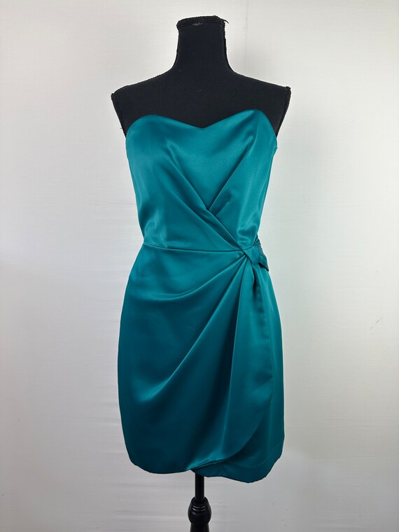 Emerald Green Satin Mini Prom Formal Dress - Gem