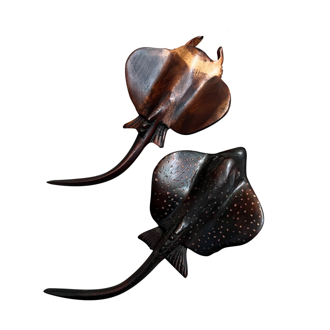 Galapagos Wood Carved Manta Ray & Devil Ray Combo, Coastal Art - Etsy
