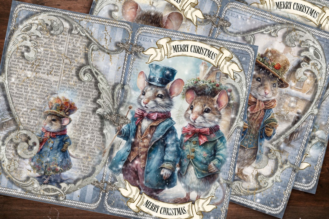 Christmas Junk Journal Kit, Cute Blue Mice Winter Junk Journal Pages ...